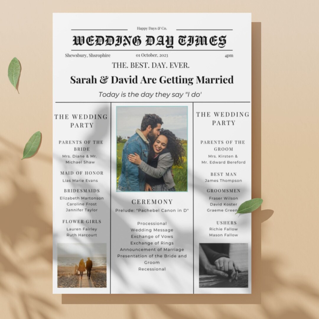 Newspaper Wedding Program | Template Canva | Editable Infographic ...