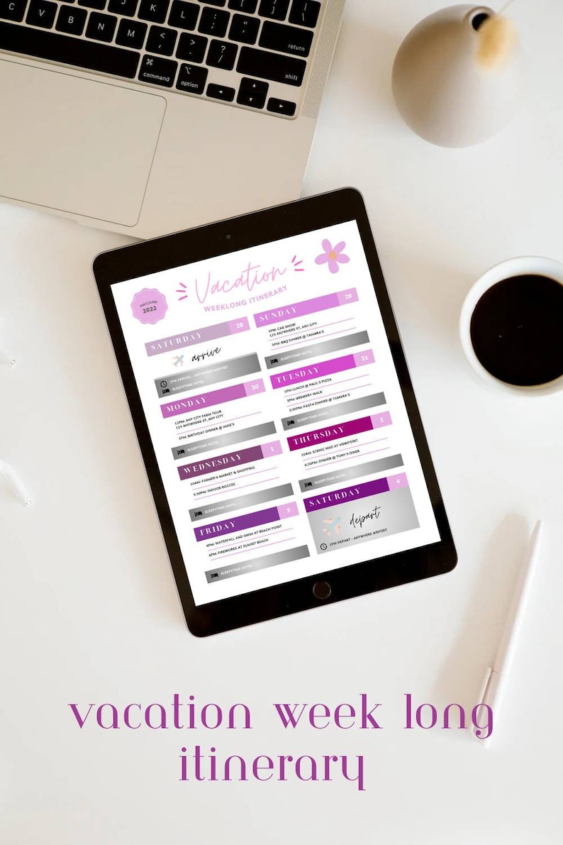 Vacation Week-long Itinerary, Simplicity for Your Vacation, Digital ...