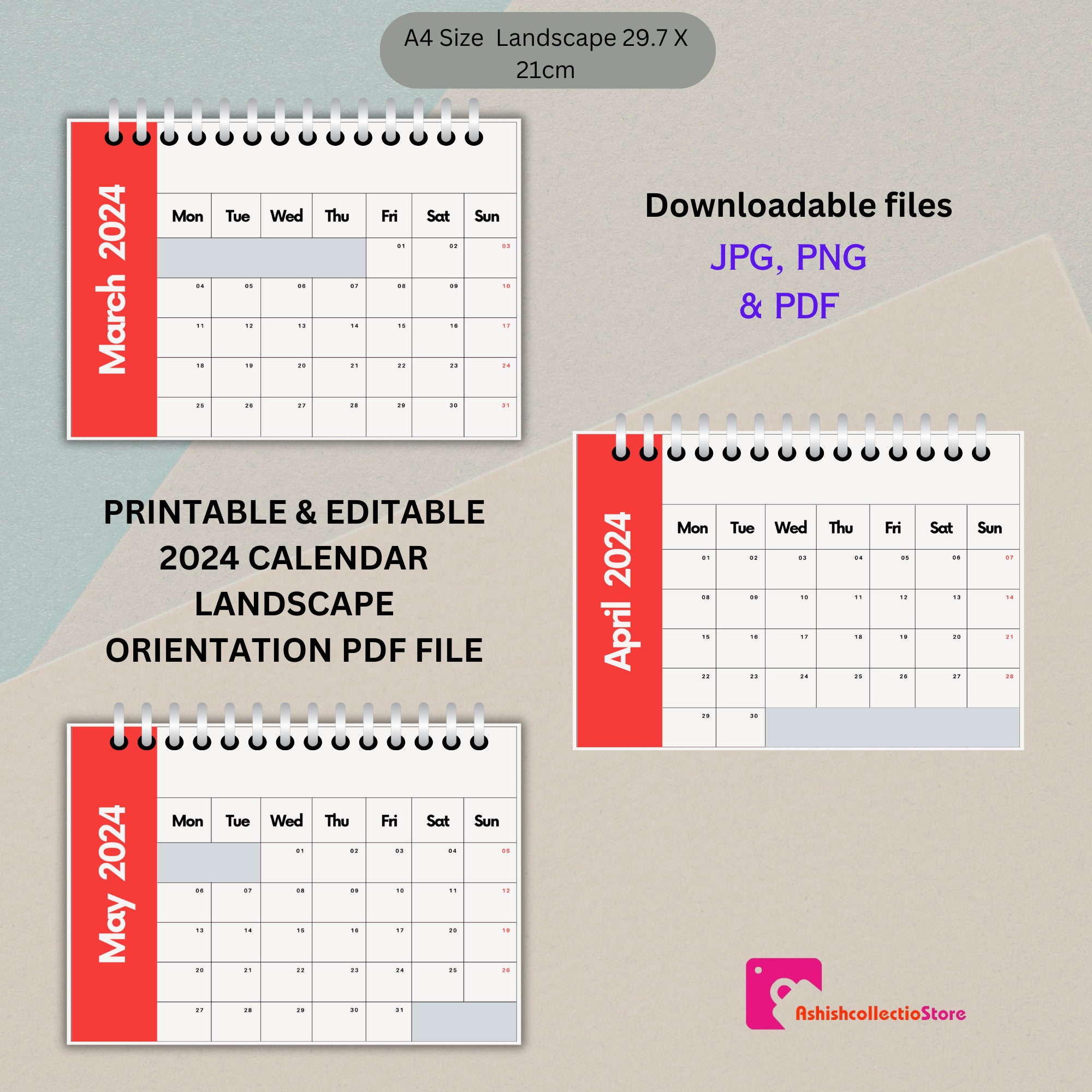 2024 Minimalist Calendar, Calendar 2024 Printable, Calendar Template - Etsy