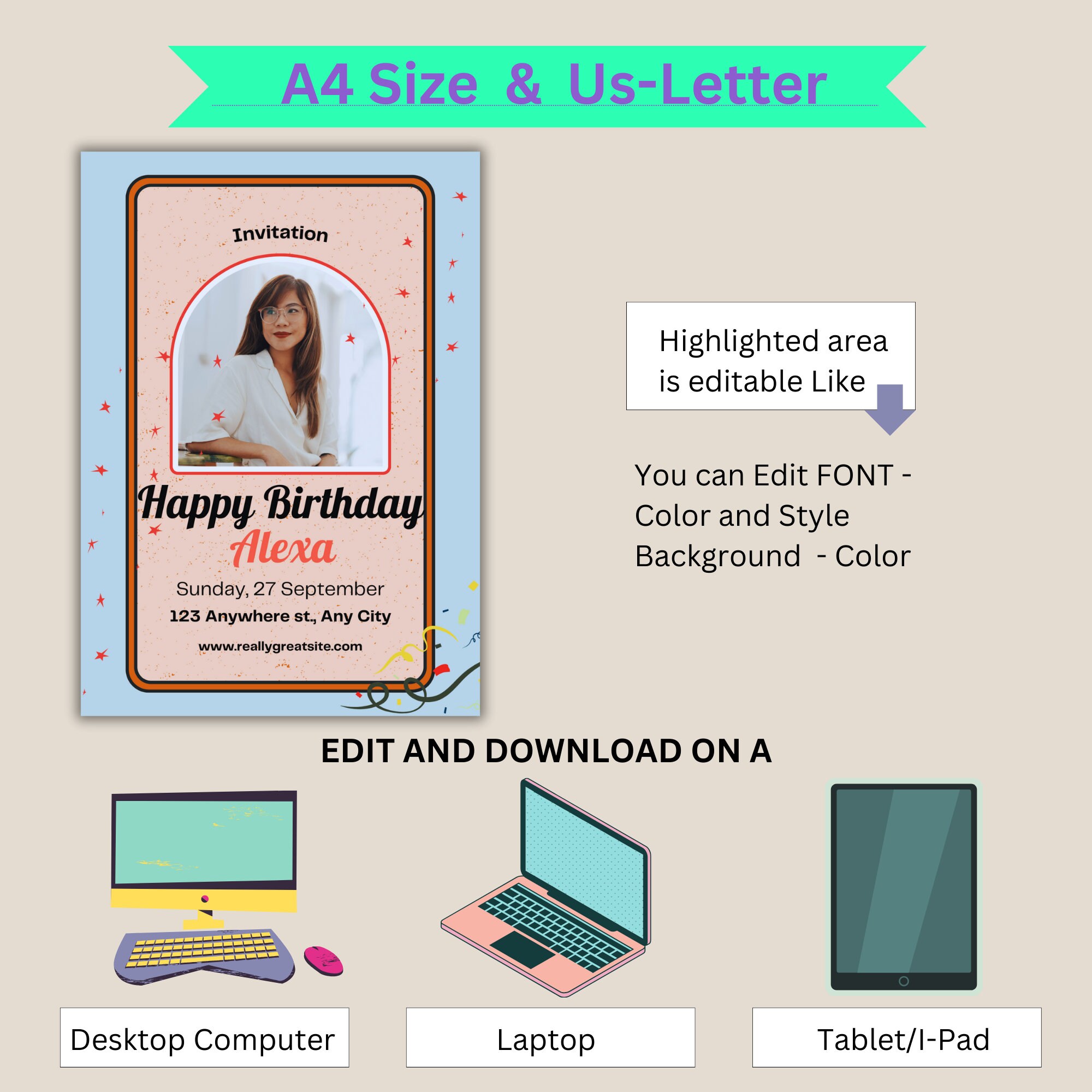 Printable Birthday Card, Instant Download, Canva Editable Cards ...