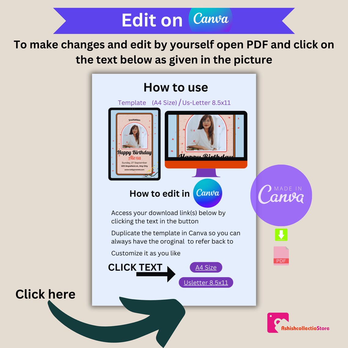 Printable Birthday Card, Instant Download, Canva Editable Cards ...