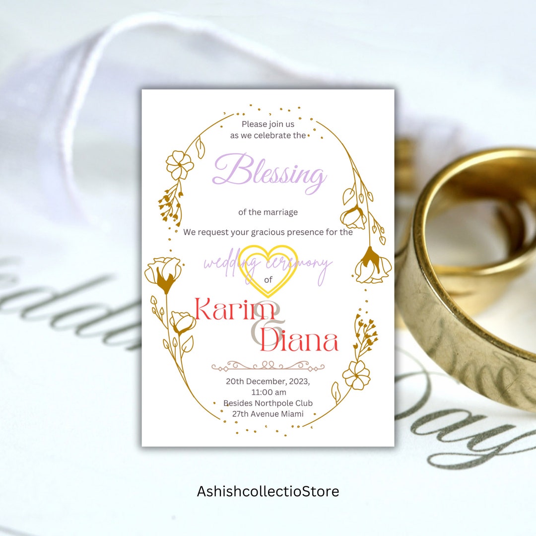 Wedding Invitations, Marriage Blessing Invitation Template, Wedding ...