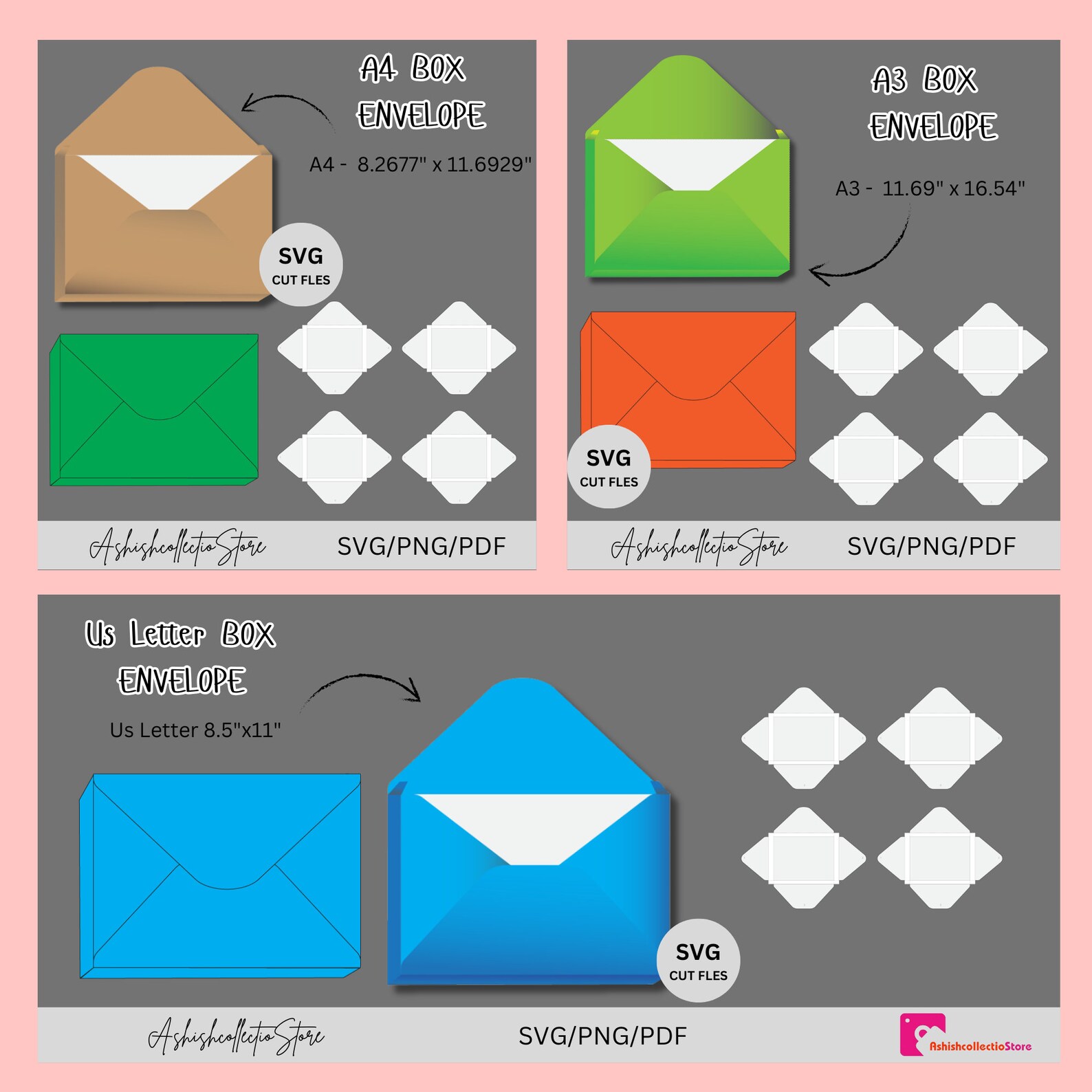Envelope Box SVG Template - DIY Craft Cutting File for Greeting Cards ...