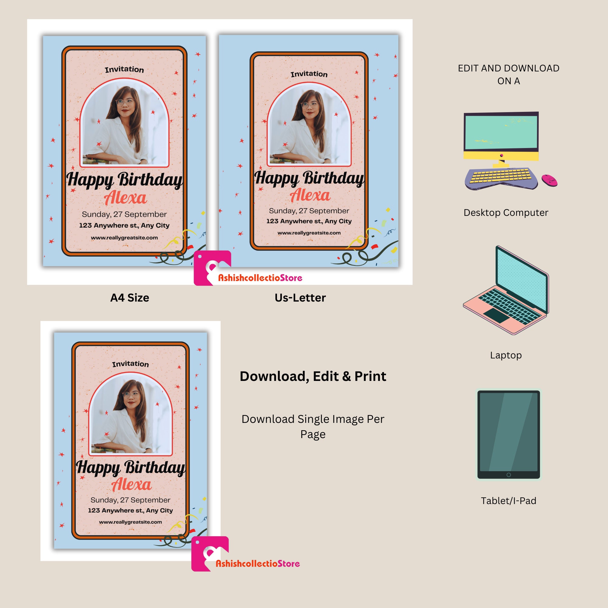 Printable Birthday Card, Instant Download, Canva Editable Cards ...