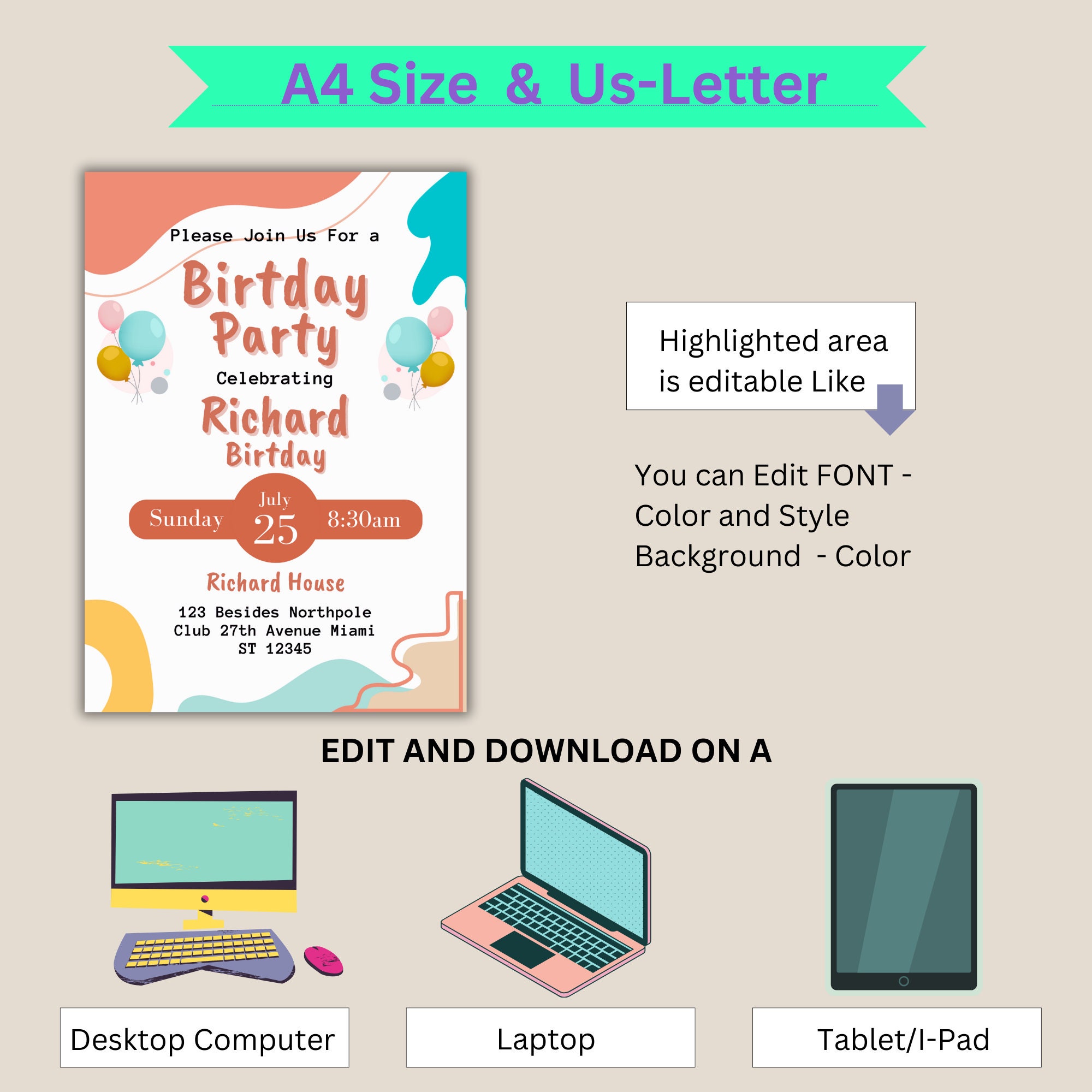Birthday Card, Birthday Invitation Template, Tie Dye Birthday ...