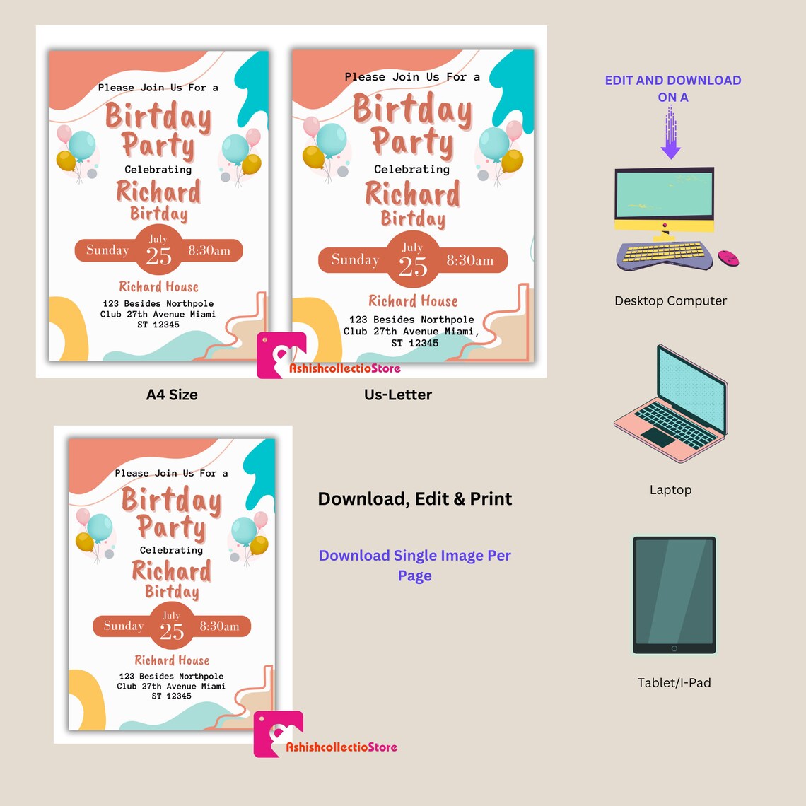 Birthday Card, Birthday Invitation Template, Tie Dye Birthday ...