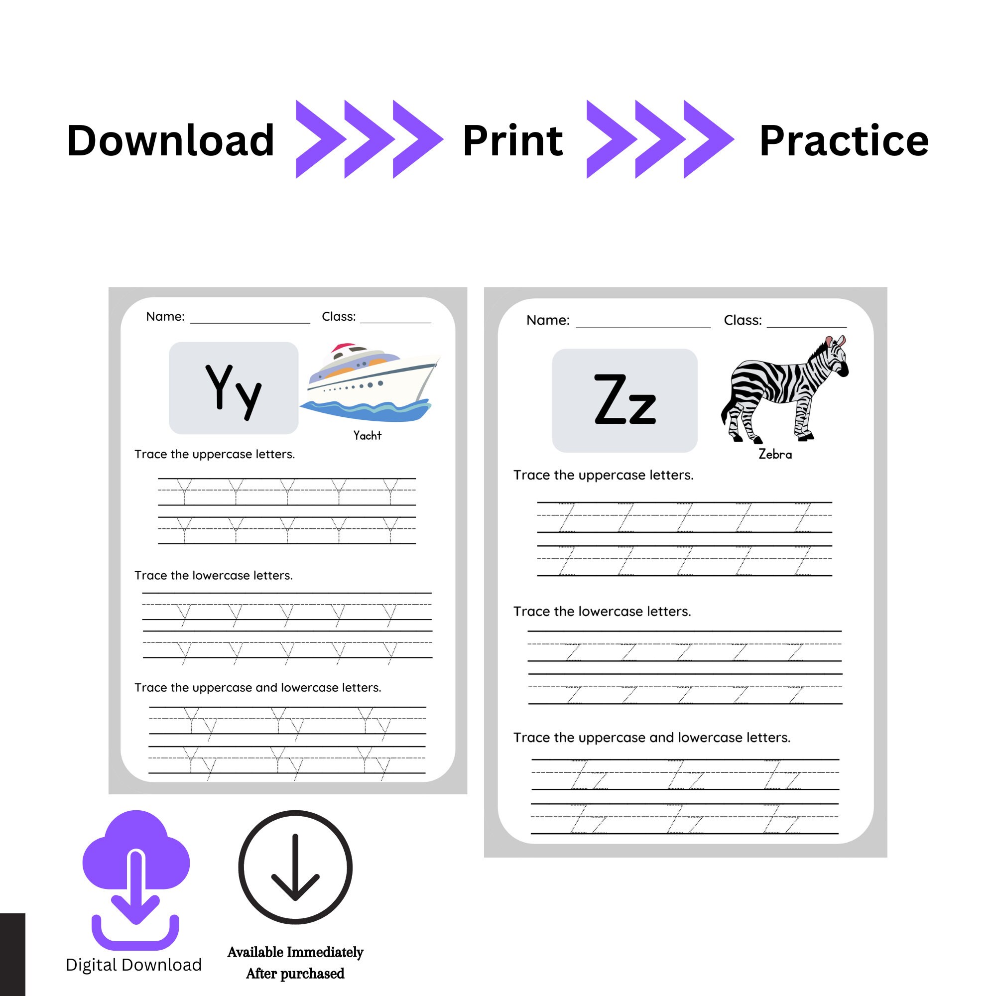 Alphabet Letters Phonics Tracing Cards | 26 Printable Alphabet Letter ...