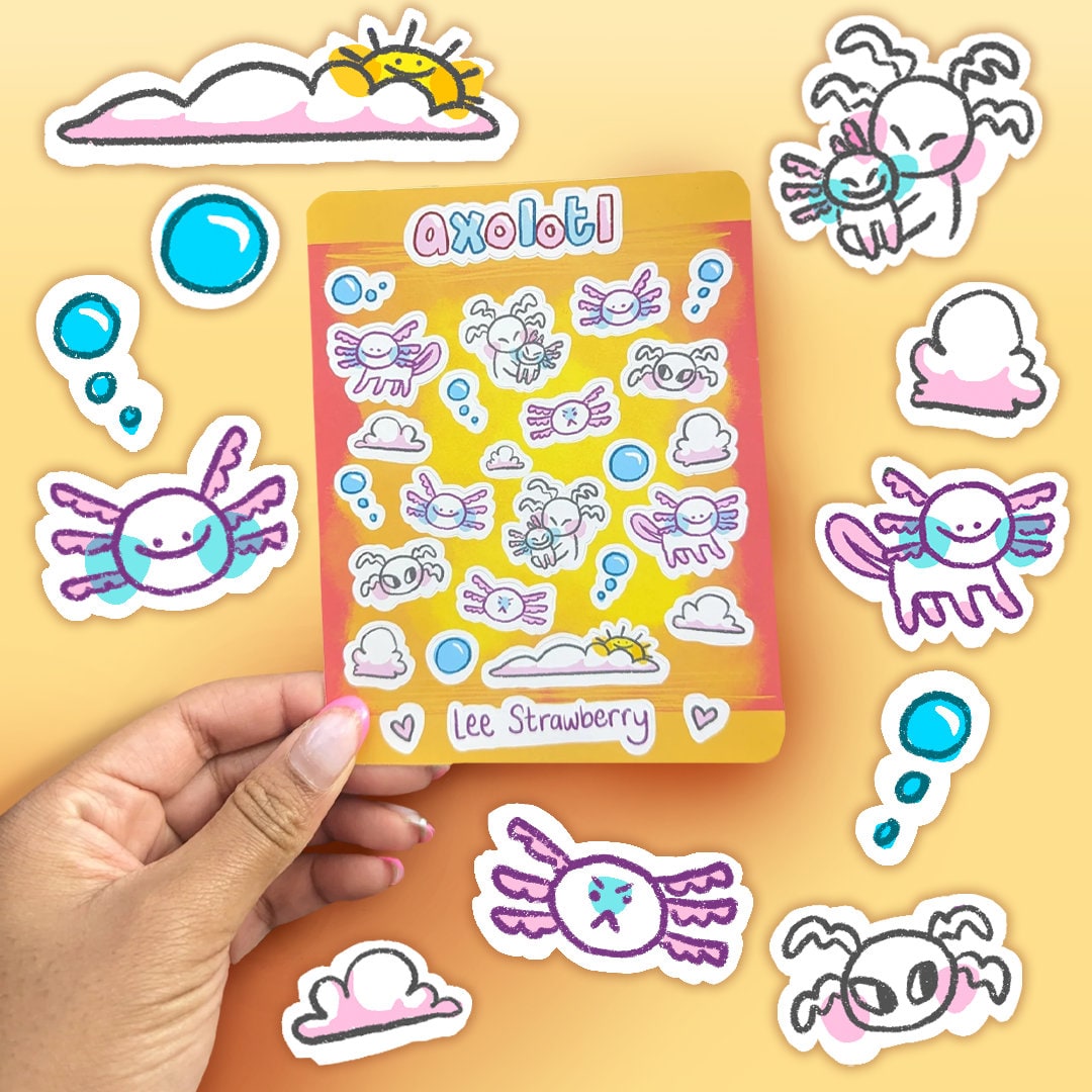 Axolotl Vinyl Sticker Sheet - Cute Aquatic Animal Waterproof Decal, for ...