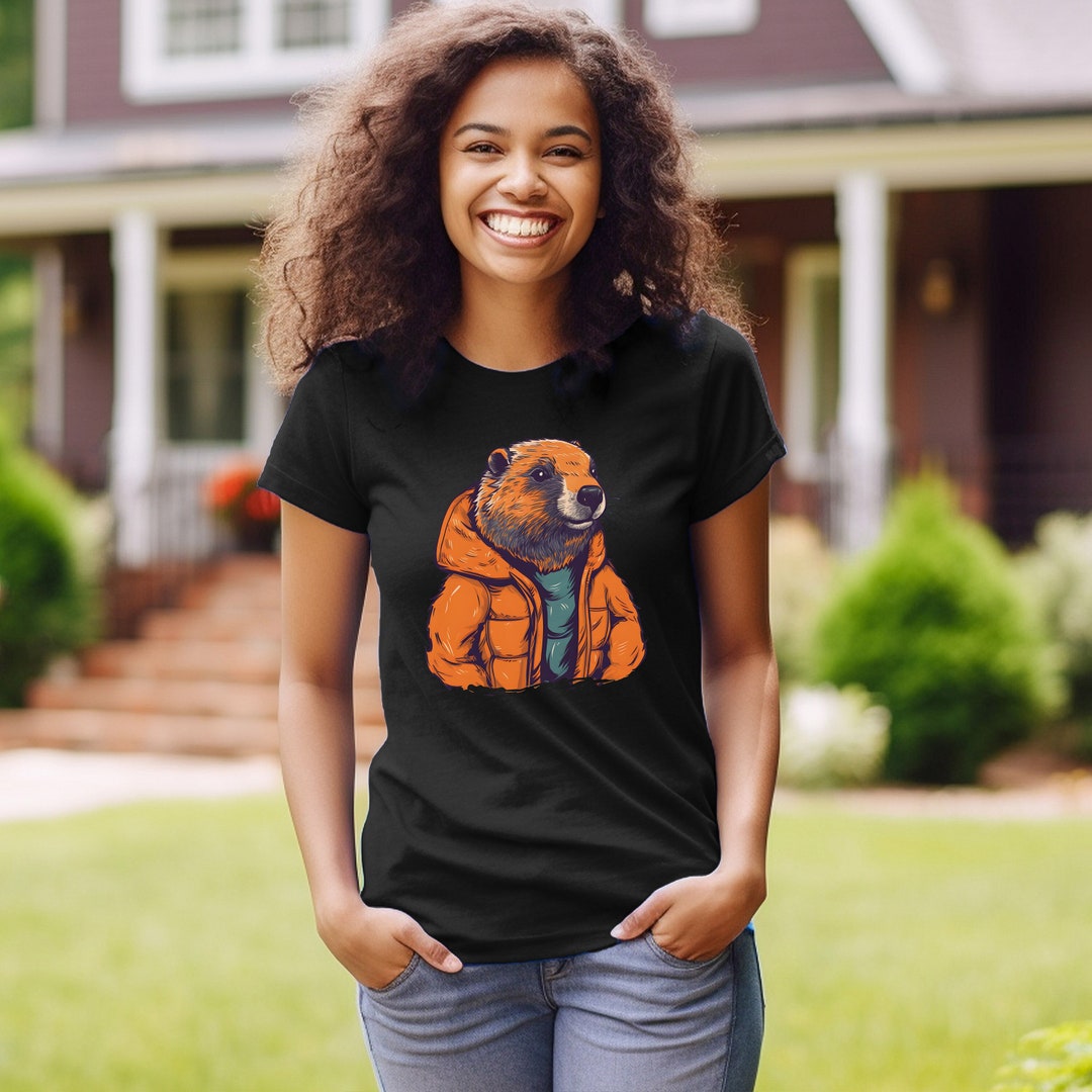 Woodchuck Shirt Hipster Groundhog in A Jacket T-shirt Funny Animal ...