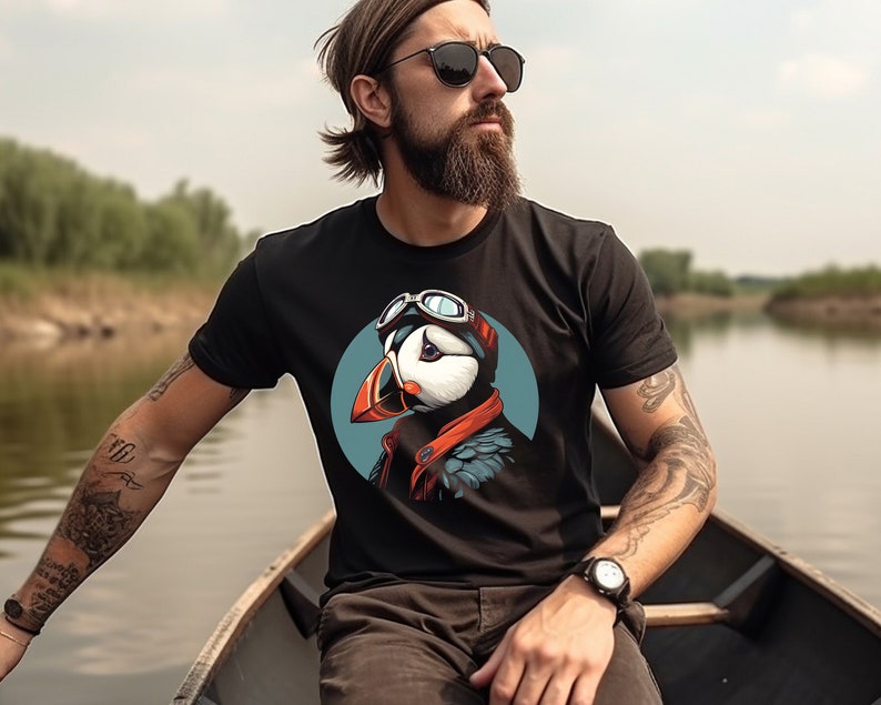 Puffin Shirt Cool Puffin Penguin Pilot T-shirt Funny Animal Graphic Tee ...