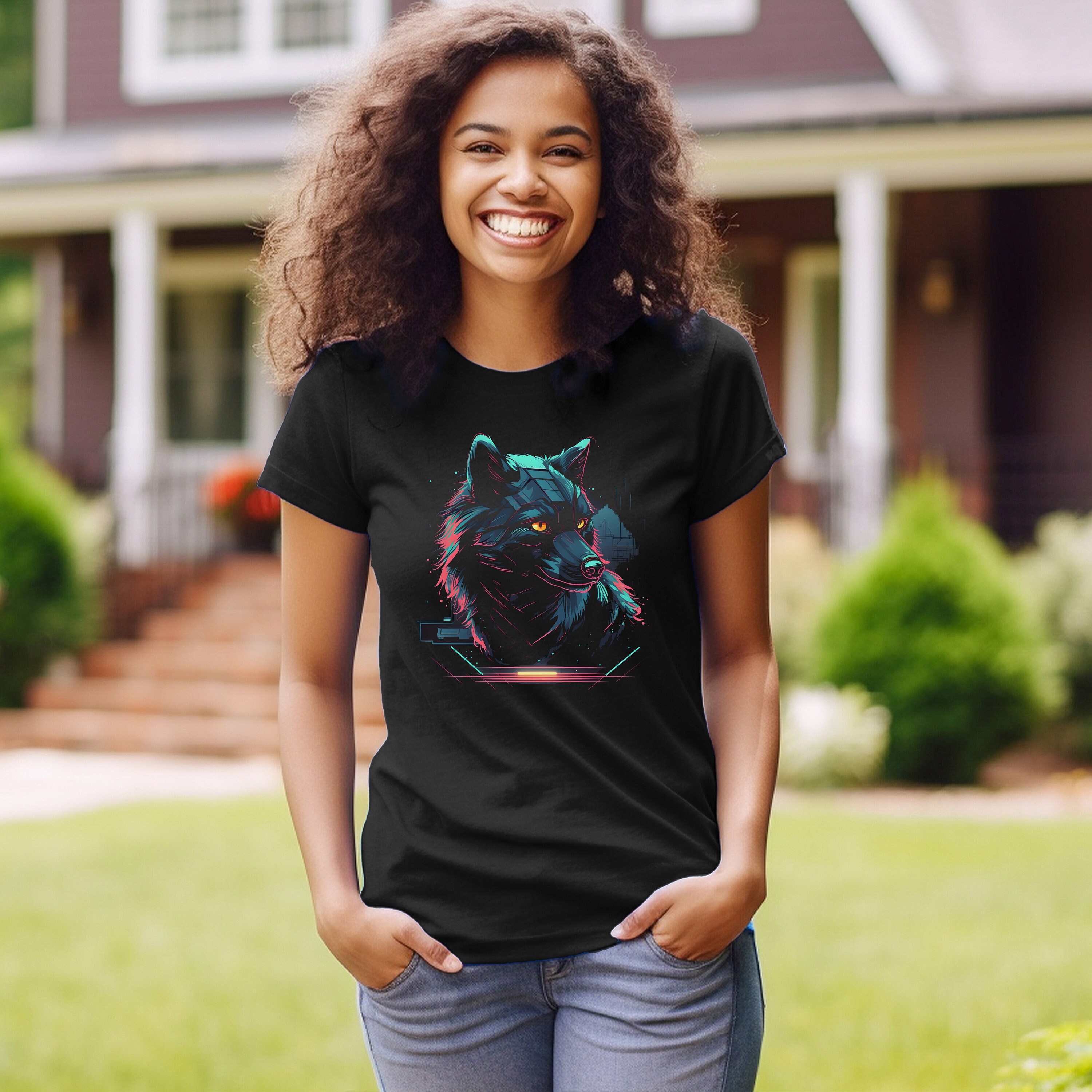 Fenrir Shirt 80s Retro Wolf T-shirt Cool Cyberpunk Wolf Tshirt Animal ...