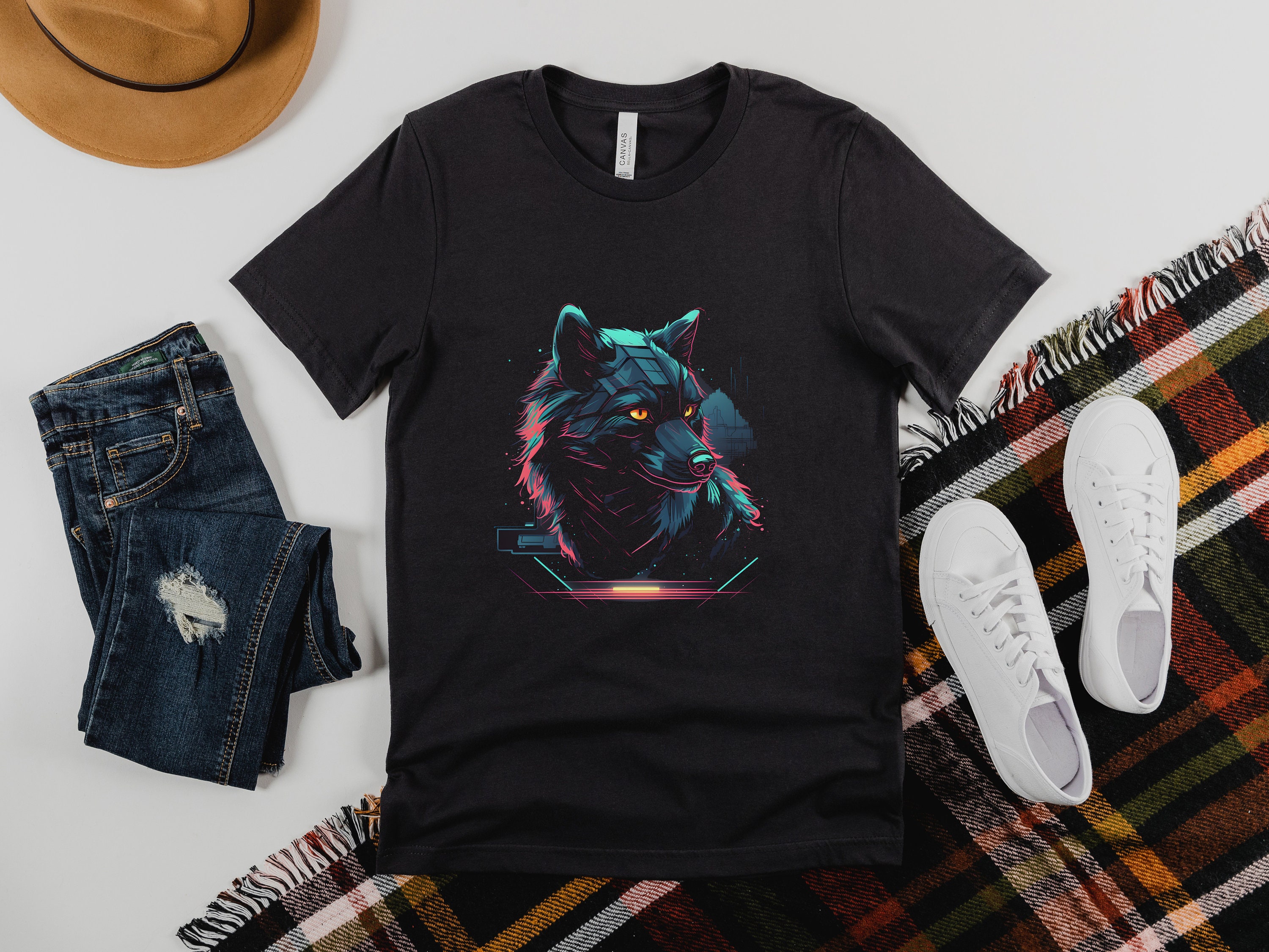 Fenrir Shirt 80s Retro Wolf T-shirt Cool Cyberpunk Wolf Tshirt Animal ...