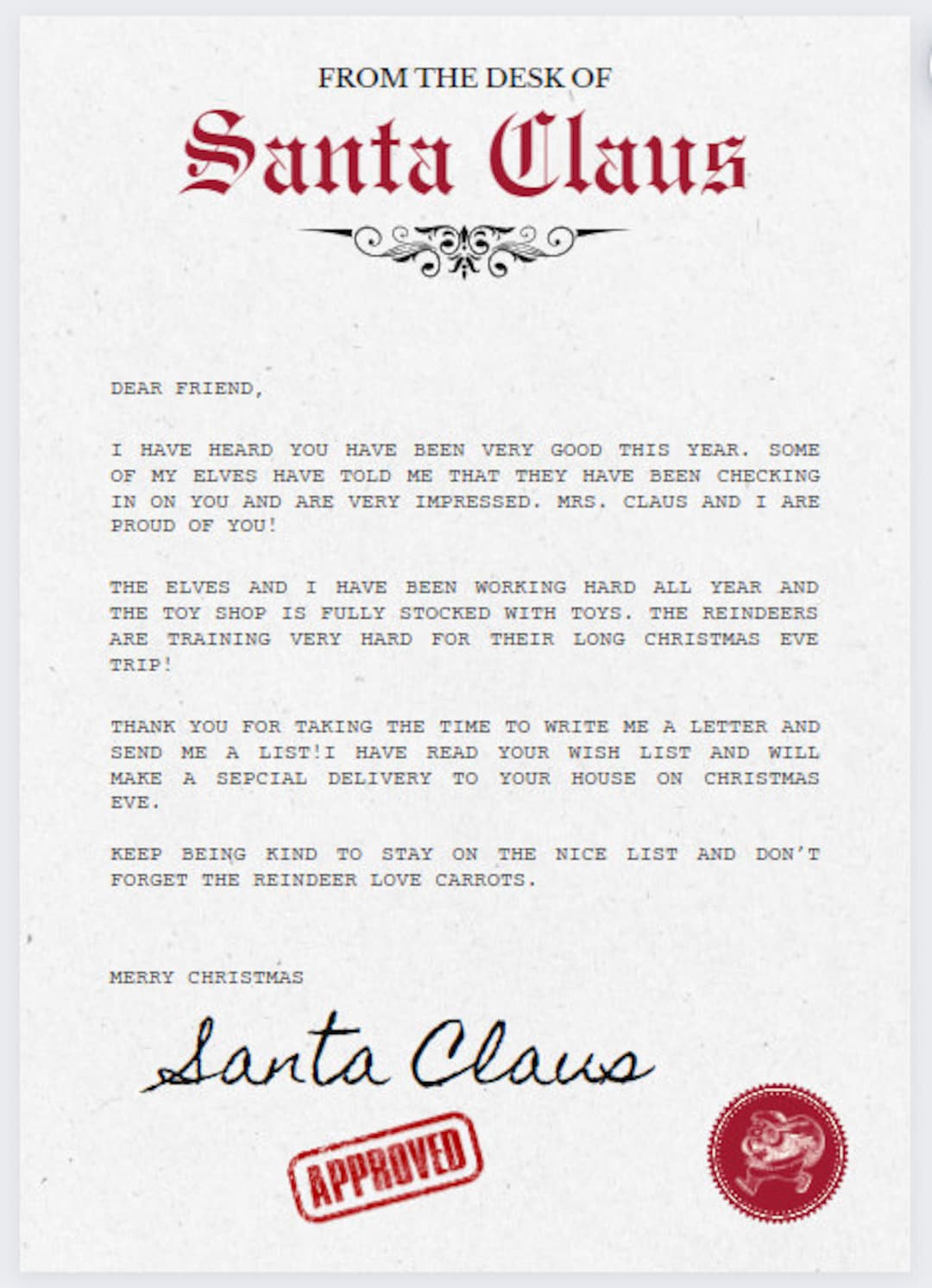 Letter From Santa Editable Letter Christmas Letter Letter - Etsy UK
