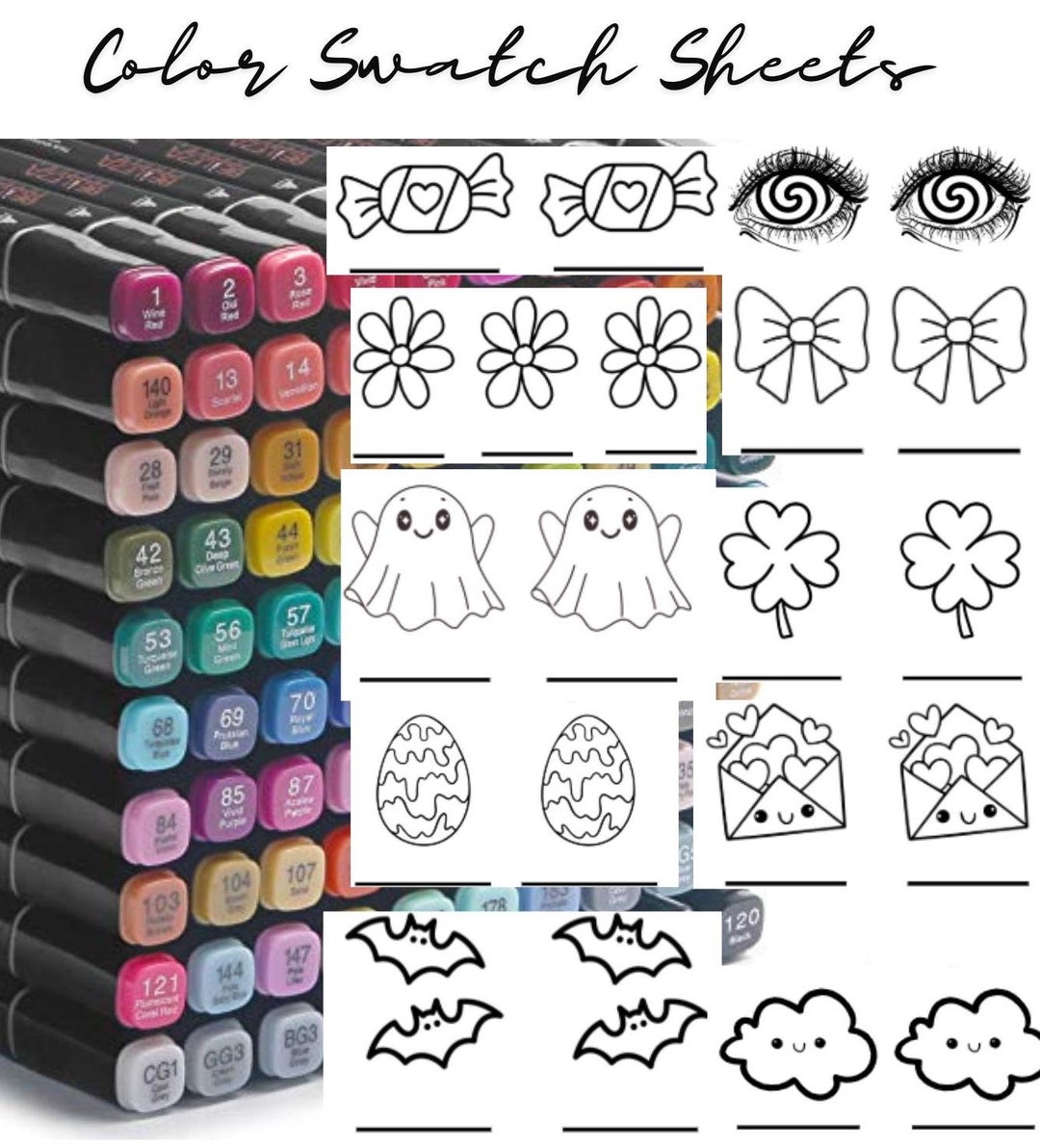 Large Printable Blank Color Swatch Sheets Adult Coloring Marker ...