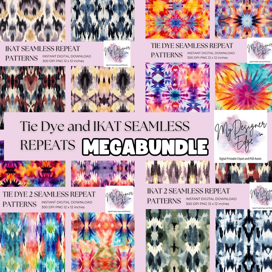 Tie Dye IKAT Seamless Repeat Mega Bundle, Boho Ikat, Tie Dye, PNG ...