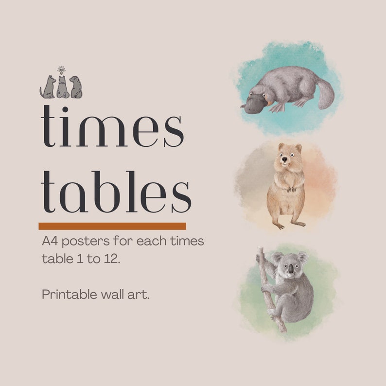 Times Tables A4 Portrait Printable Posters: Aussie Animals - Etsy