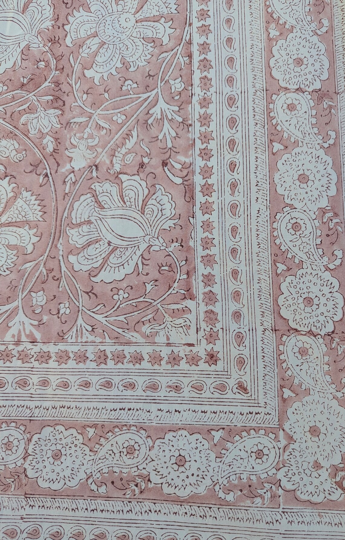 Vintage Style Jaipuri Hand Block Floral Percale Cotton Queen Flat Sheet ...