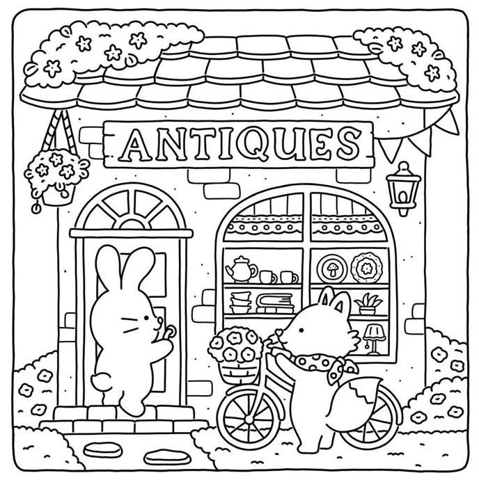 Comfy Days Coloring Page | Cute Animal Characters Enjoying Cozy Hygge ...