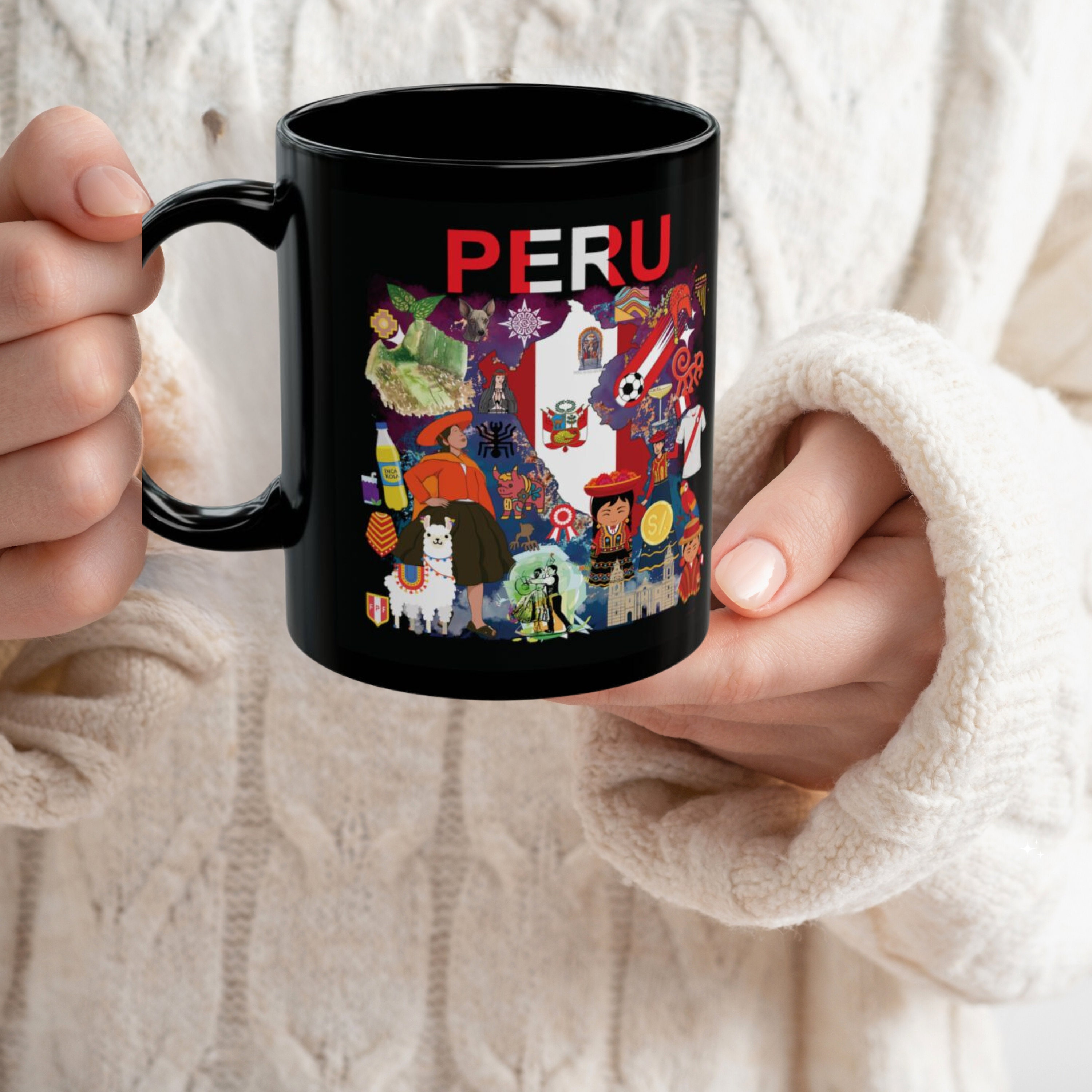 Peru Mug: Black Ceramic Taza Peruana, Peruvian Pride Gift - Etsy