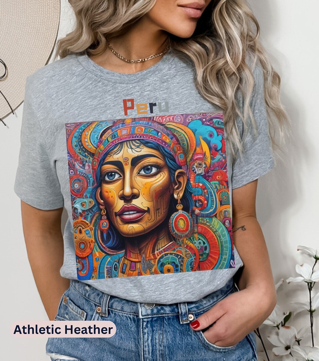 Peruvian Woman Inca Shirt, Vibrant Inca Pattern Art, Colorful Peruvian ...