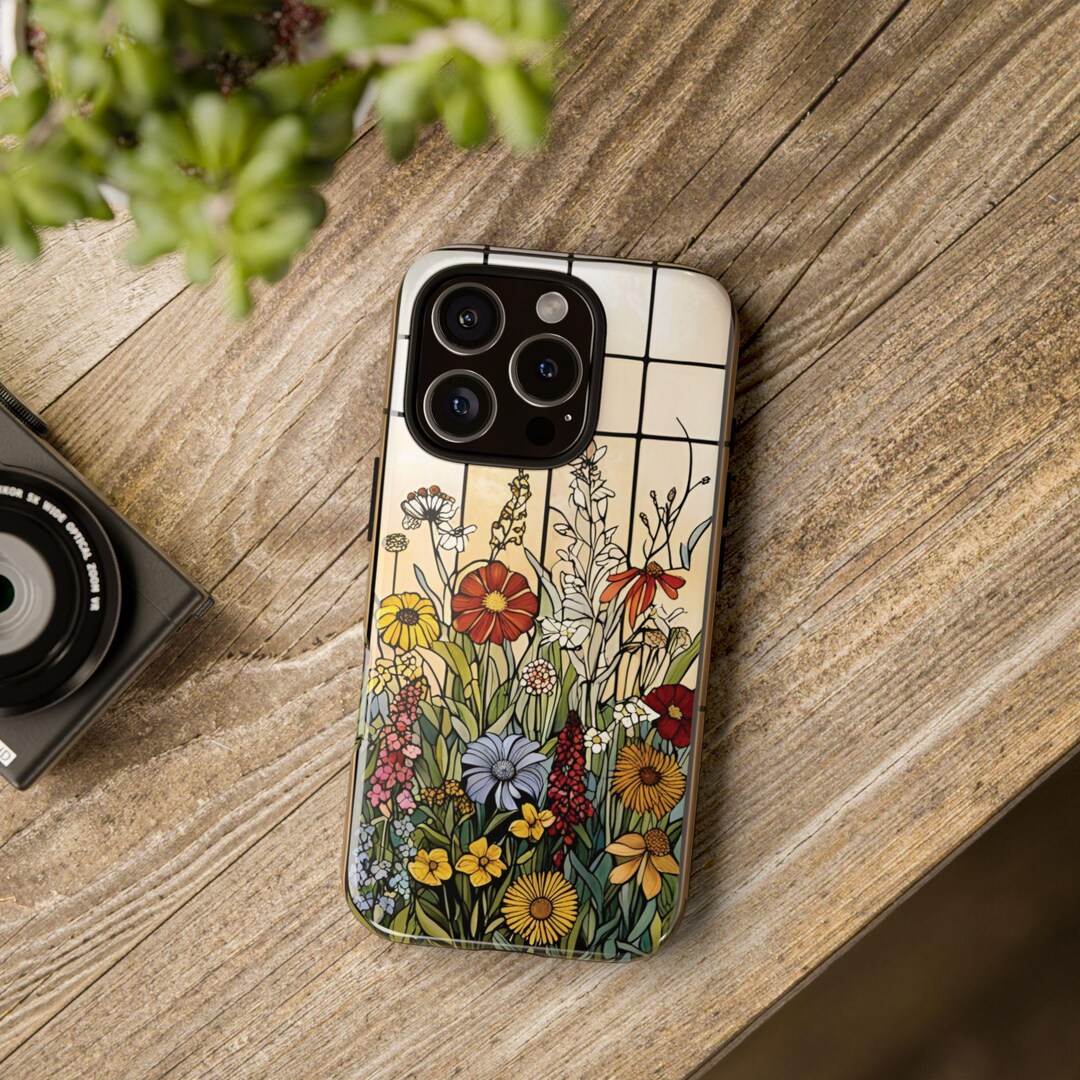 Stained Glass Tulip Aesthetic Phone, Boho Phone Case Wildflower, Floral ...