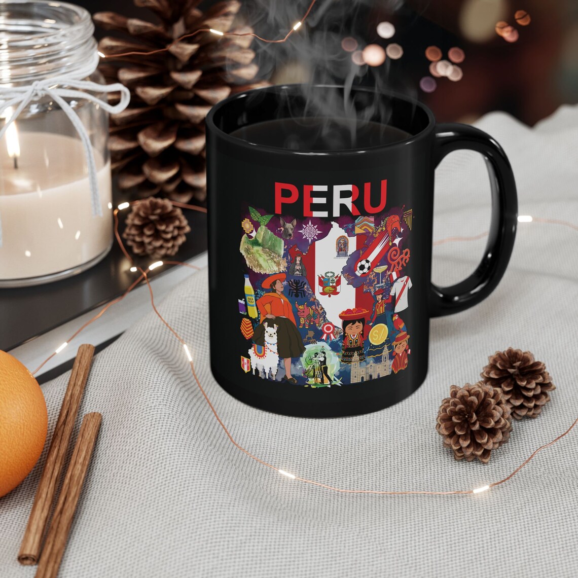 Peru Mug: Black Ceramic Taza Peruana, Peruvian Pride Gift - Etsy