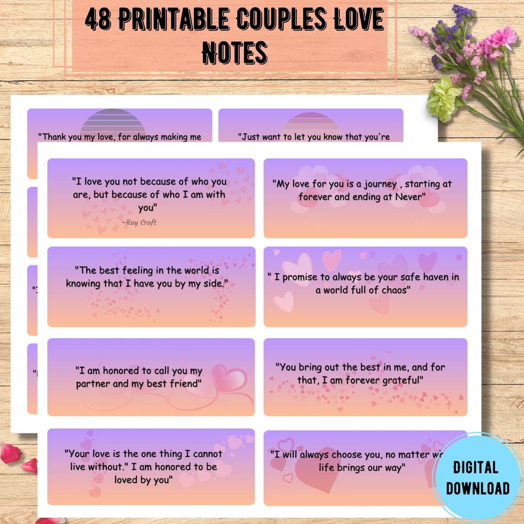 48 Couples Printable Love Notes/cards| Love Notes for Partner| Romantic ...