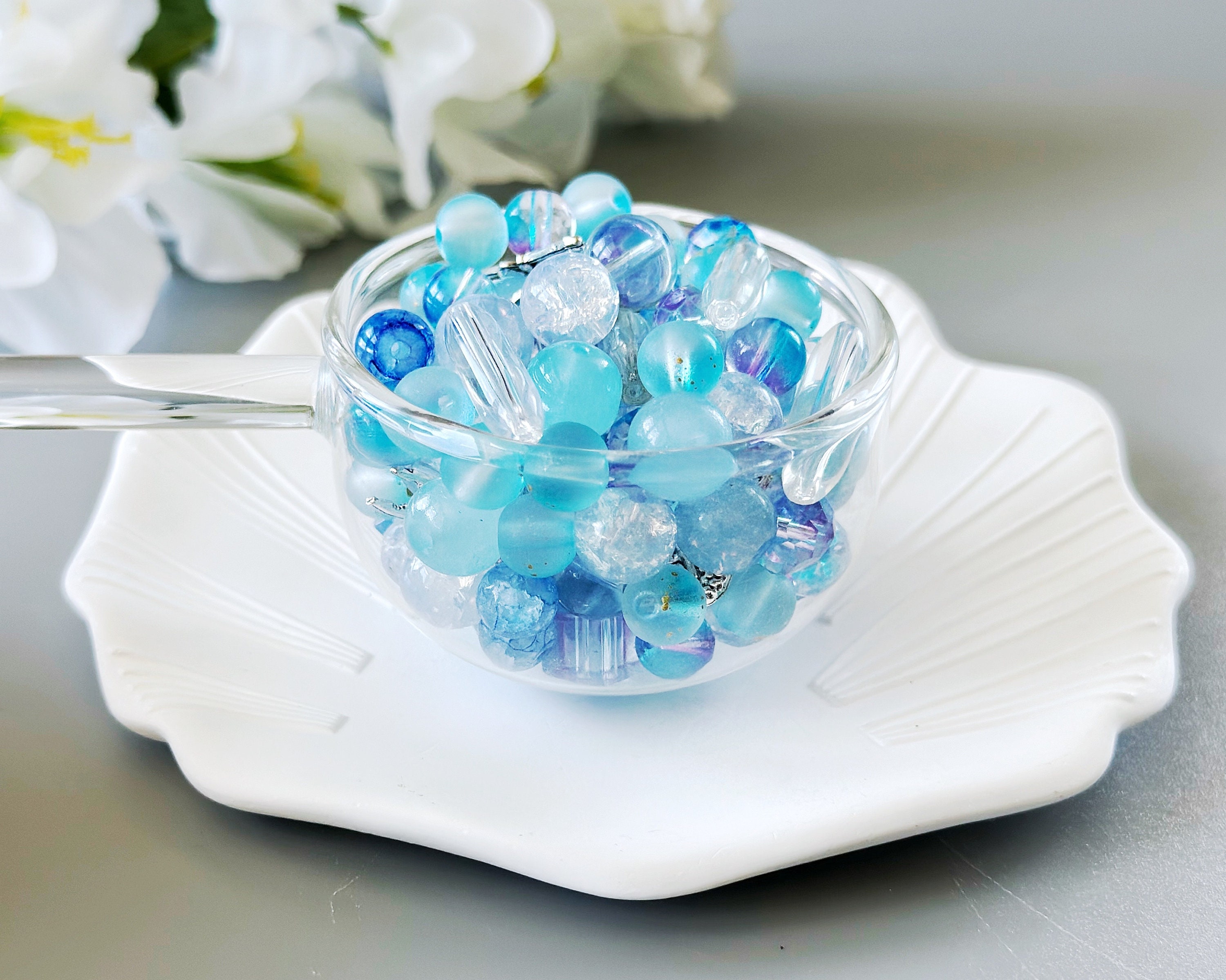 Mystery High Quality Blue Glass Assorted Bead Soup With Charms, DIY ...
