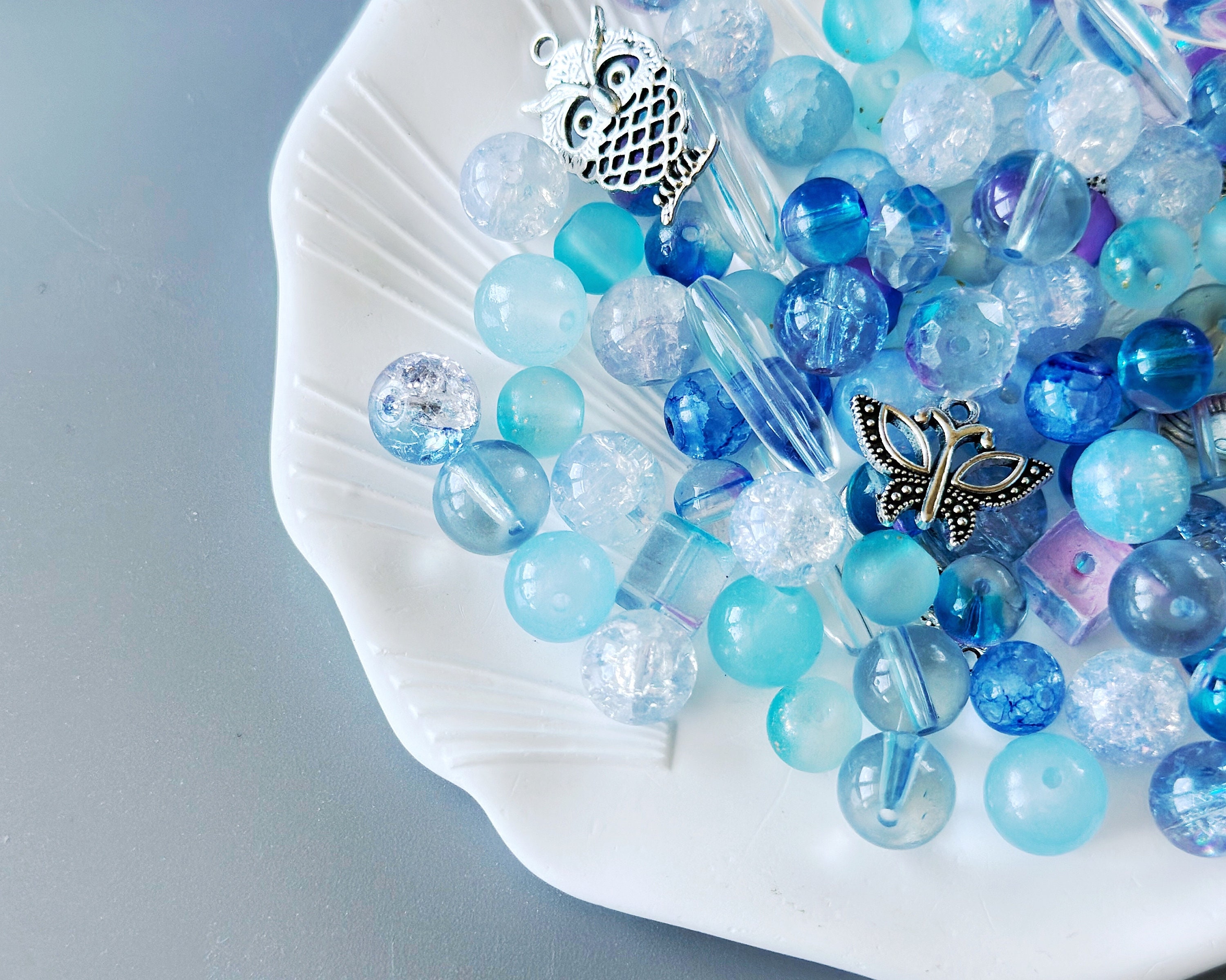 Mystery High Quality Blue Glass Assorted Bead Soup With Charms, DIY ...