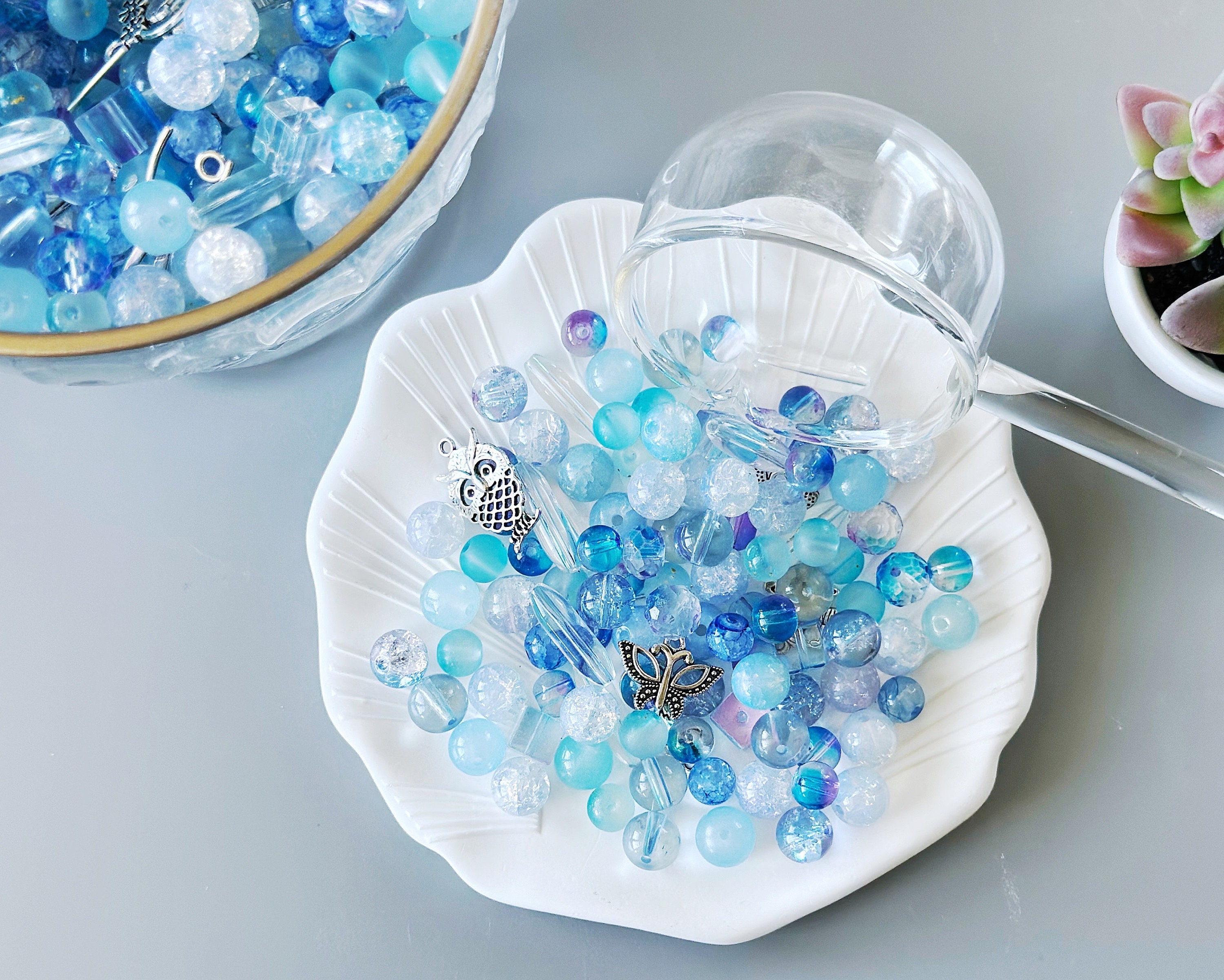 Mystery High Quality Blue Glass Assorted Bead Soup With Charms, DIY ...