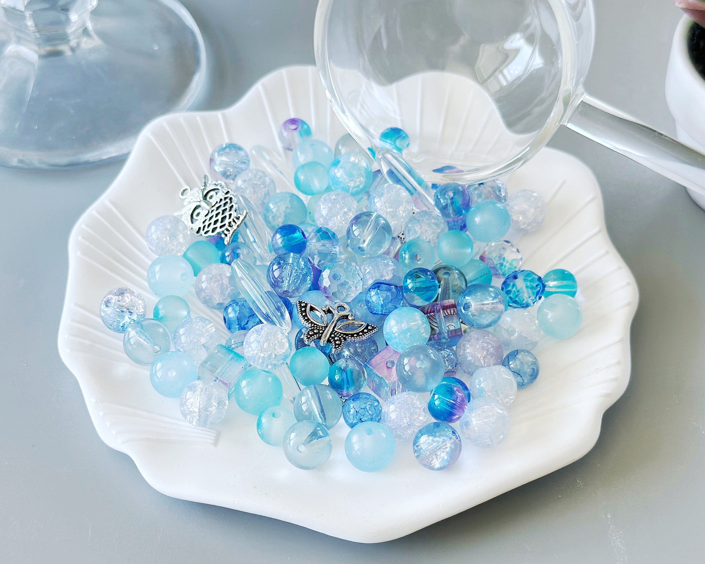 Mystery High Quality Blue Glass Assorted Bead Soup With Charms, DIY ...