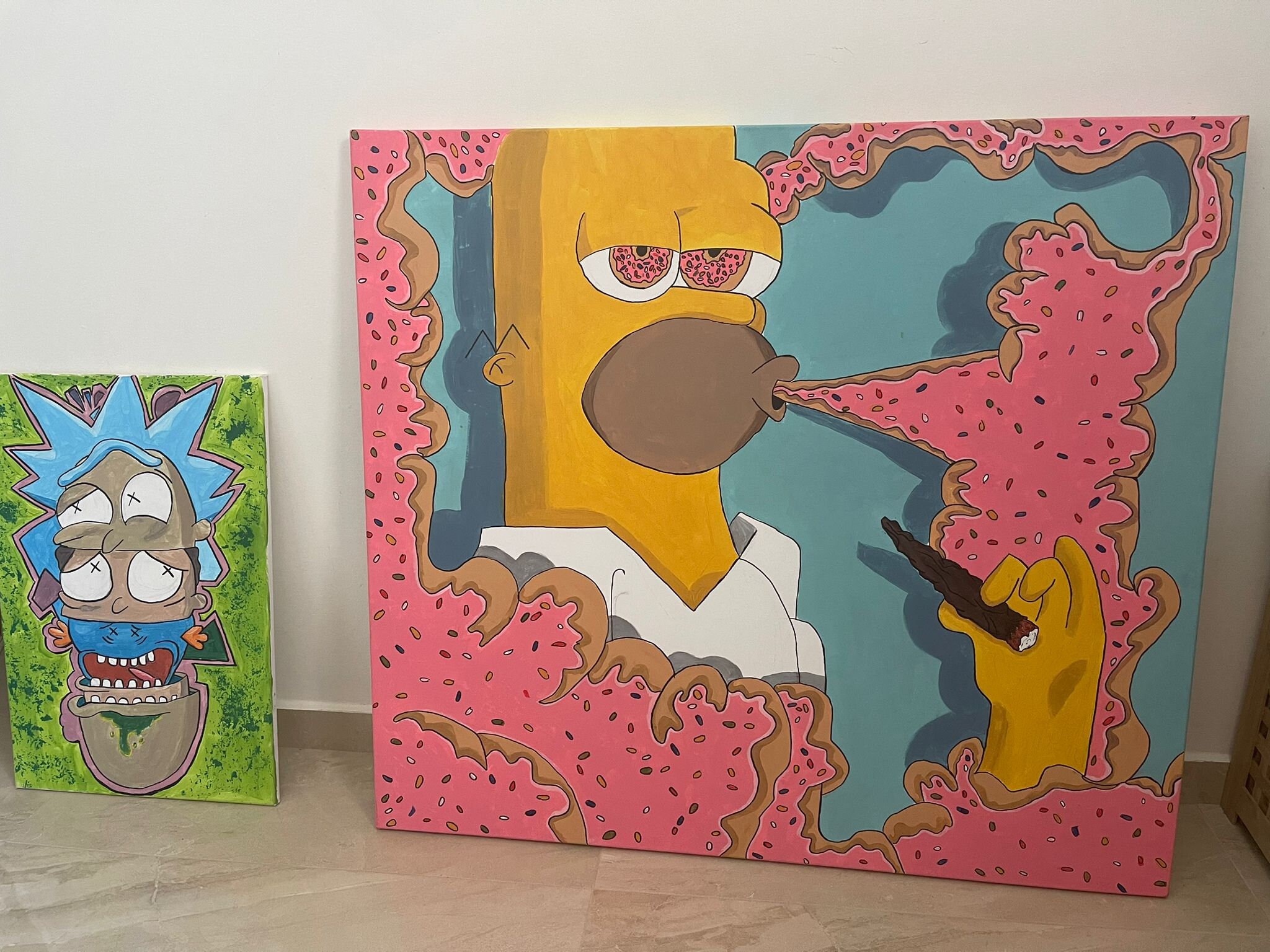 Homer Simpson Smoking Weed Painting With Pink Donut Smoke High-quality ...