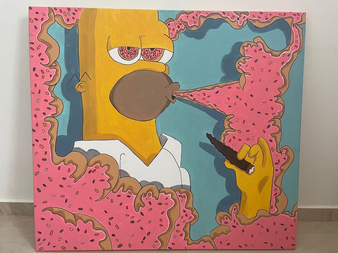 Homer Simpson Smoking Weed Painting With Pink Donut Smoke - Etsy