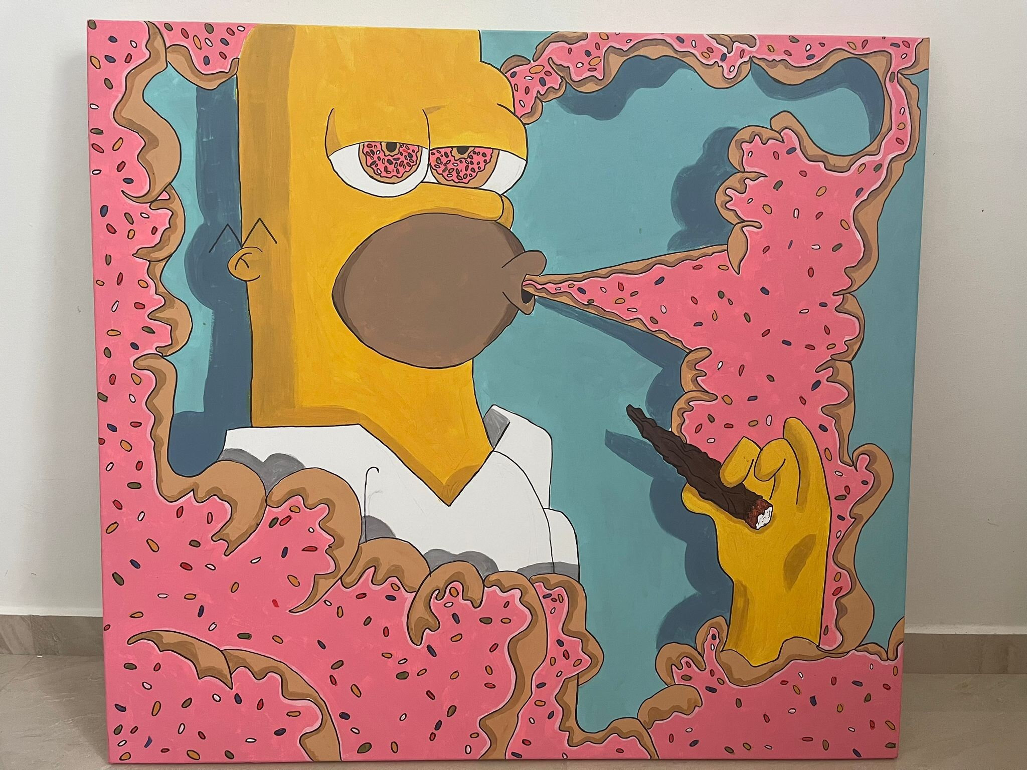 Homer Simpson Smoking Weed Painting With Pink Donut Smoke High-quality ...