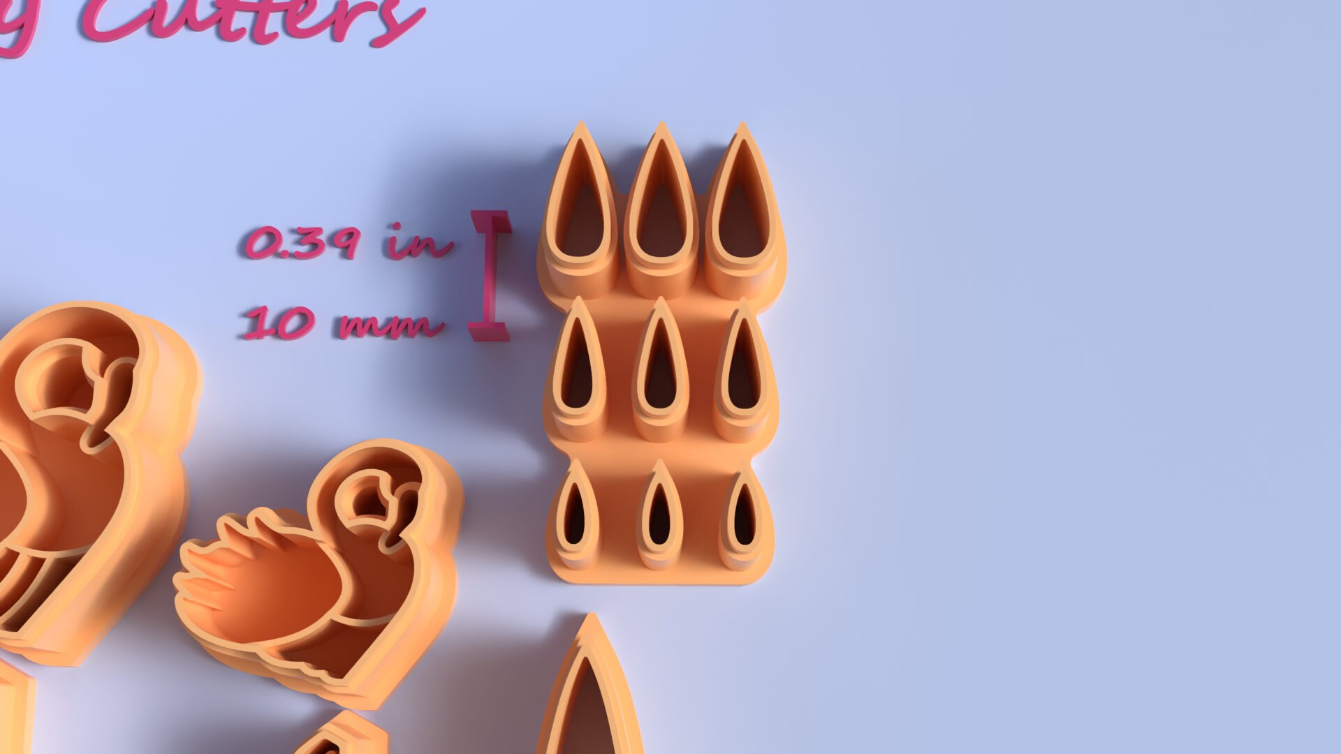 Flamingo Polymer Clay Cutters: 3 Sizes & Mini Teardrop Set (digital STL ...