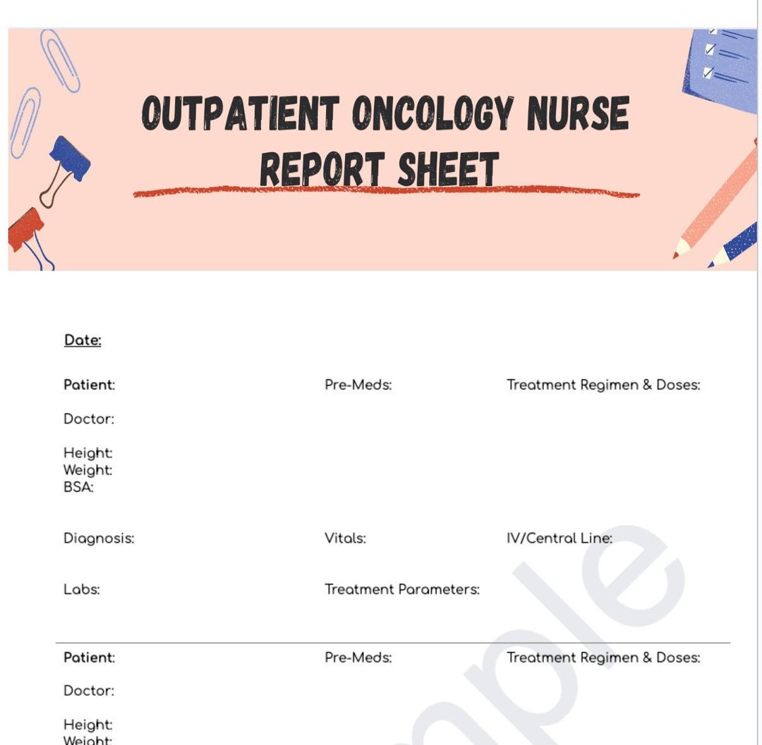 Outpatient Oncology Nurse Report Sheet - Etsy