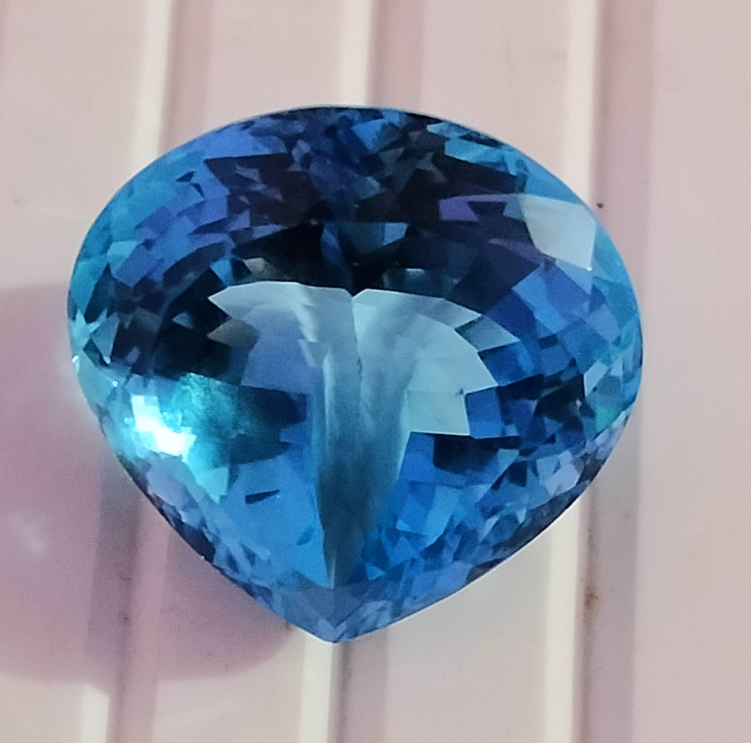 71 Ct Natural Swiss Blue Topaz Heart Shape Faceted Loose Gemstone for ...