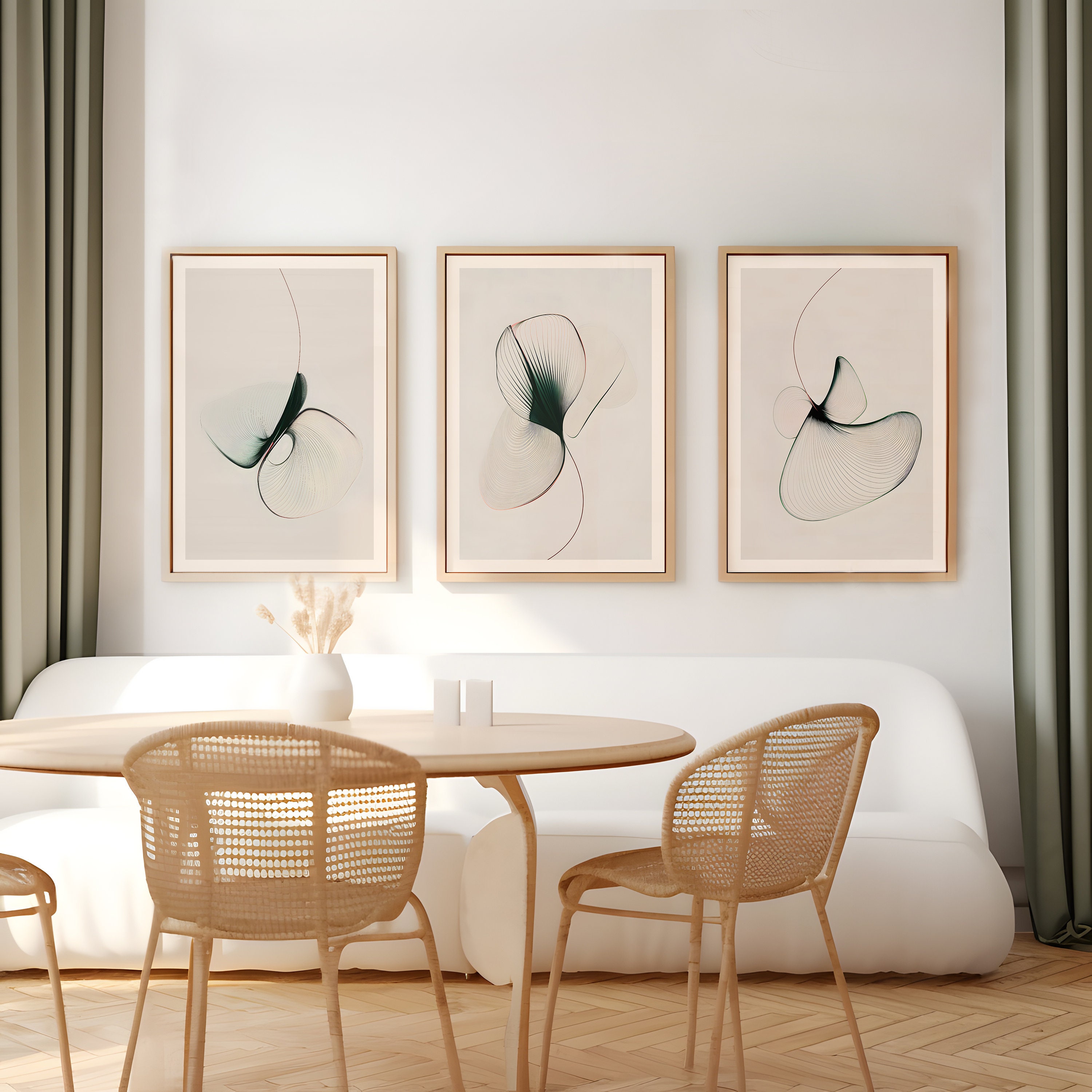 Japandi Flower Set of 3. Wabi Sabi Neutral Wall Art. Modern Minimalist ...