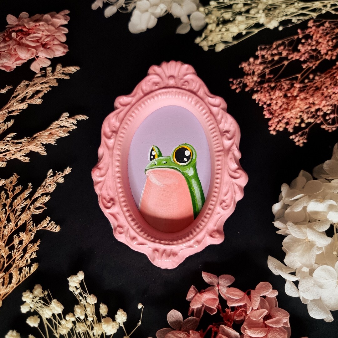 Sad Frog Pink Green Acrylic Painting Painting to Hang on the Wall Mini ...