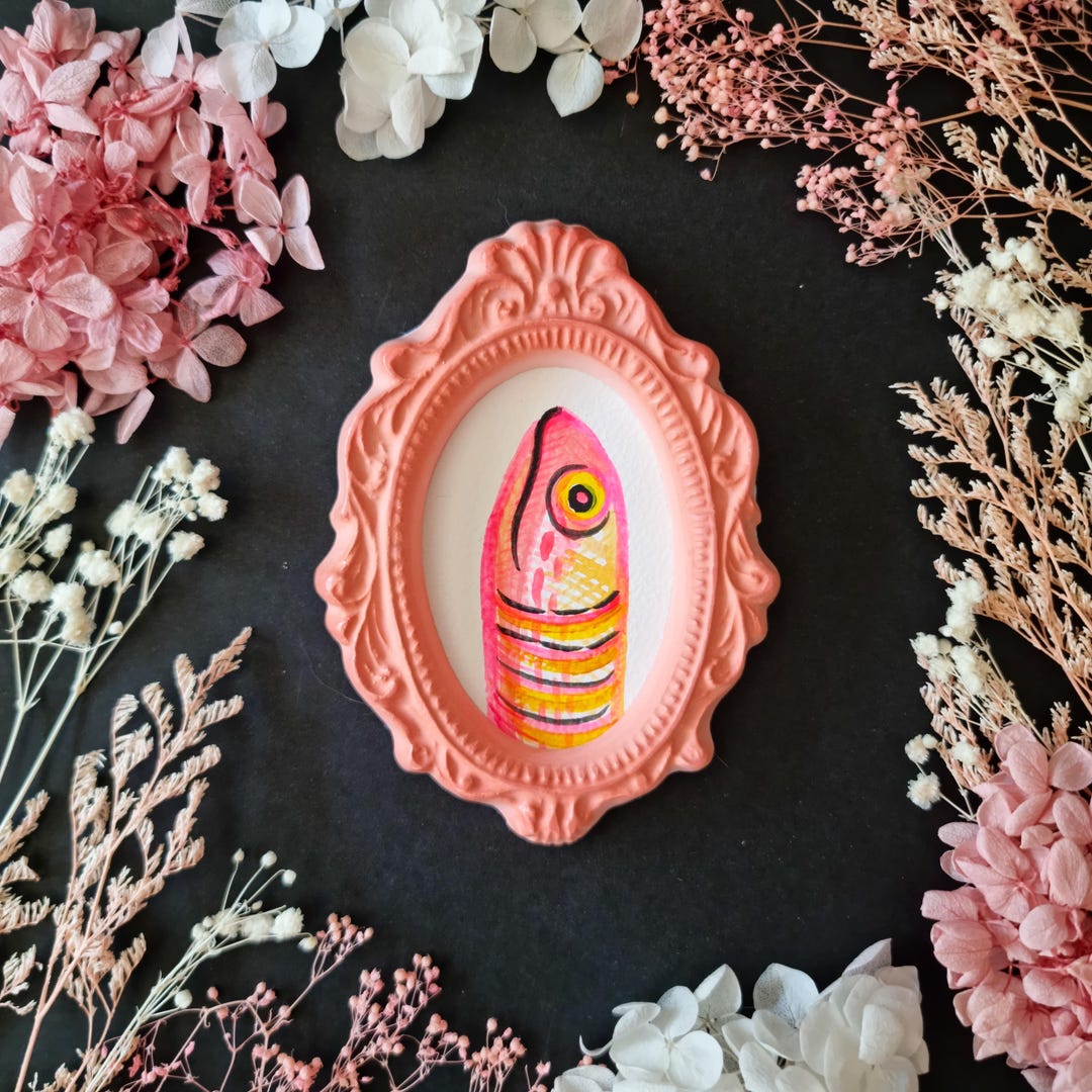 Neon Fish Acrylic Painting Mini Gypsum Frame Fantasy Animal Sweet Pink ...