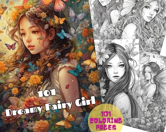 Dreamy Fairy Girls: A 100 Page Coloring Book for Adults and Children ...