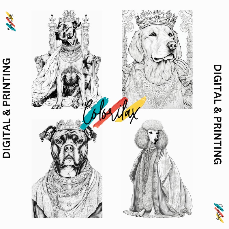 50 Noble Dogs Coloring Pages, Adults & Childs Coloring Books - Instant ...