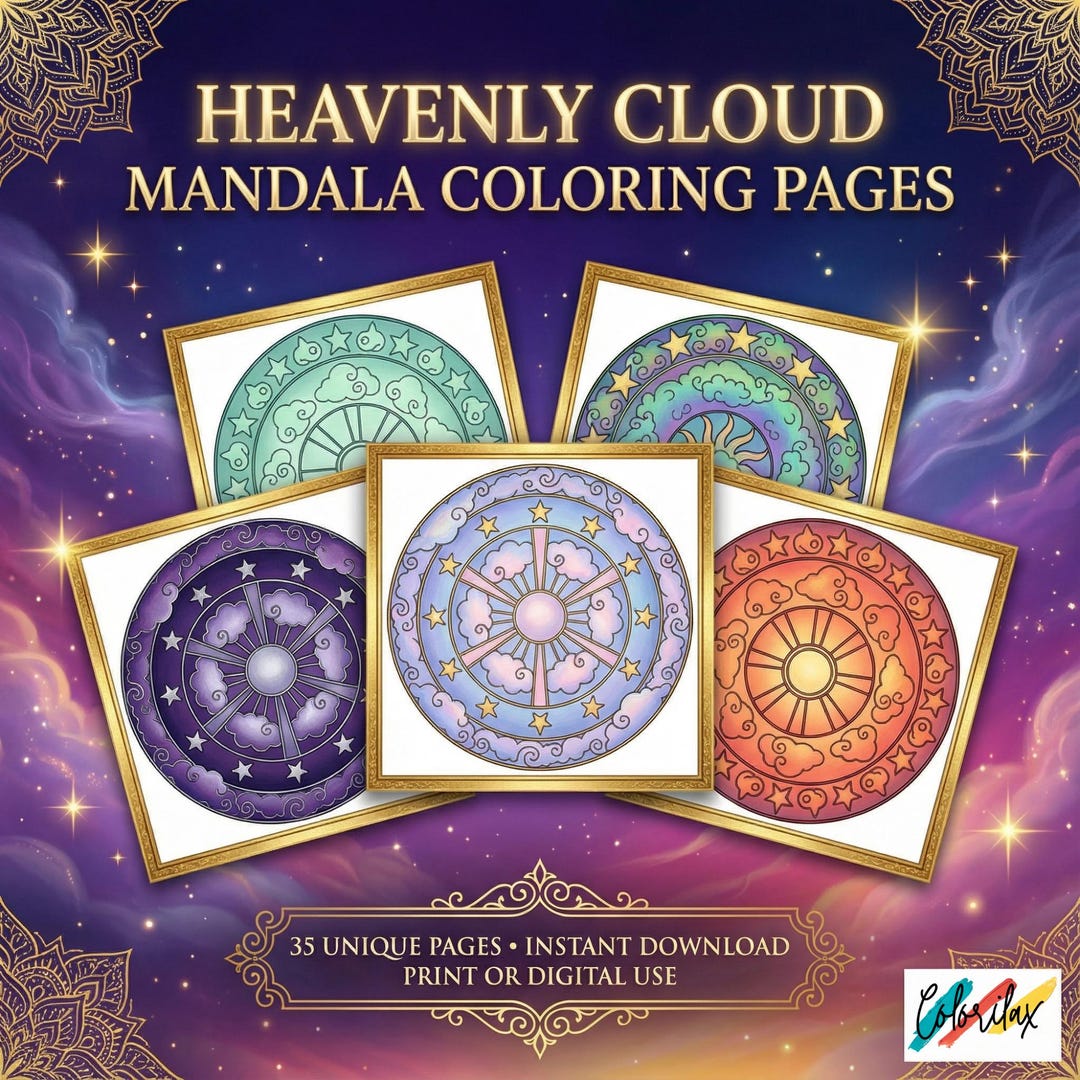 35 Heavenly Cloud Mandala Coloring Pages, Adult Coloring Book Printable ...