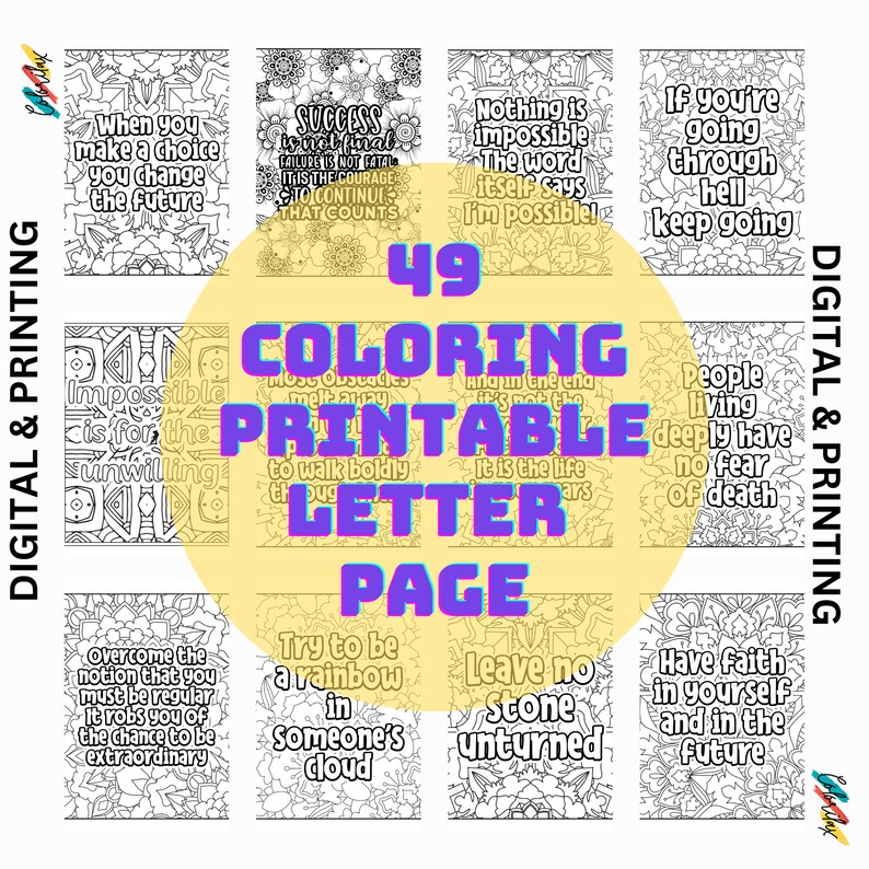 49 Motivational Floral Quote 2 Coloring Book for Adults and Children ...