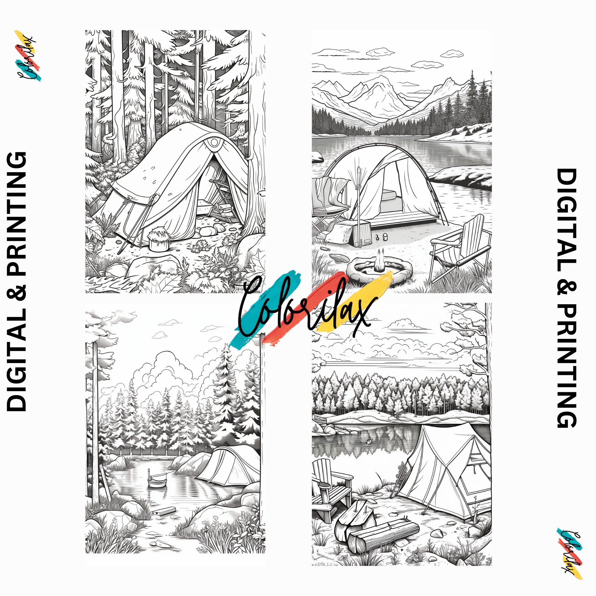 50 Summer Camping Coloring Page | Printable Pdf | Fairy House Adult ...