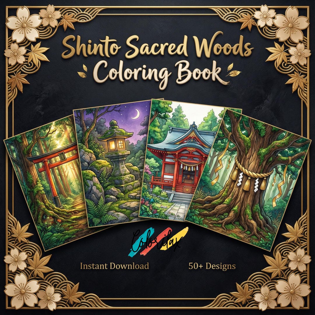 35 Shinto Sacred Woods Coloring Pages Adult Coloring Printable Instant ...