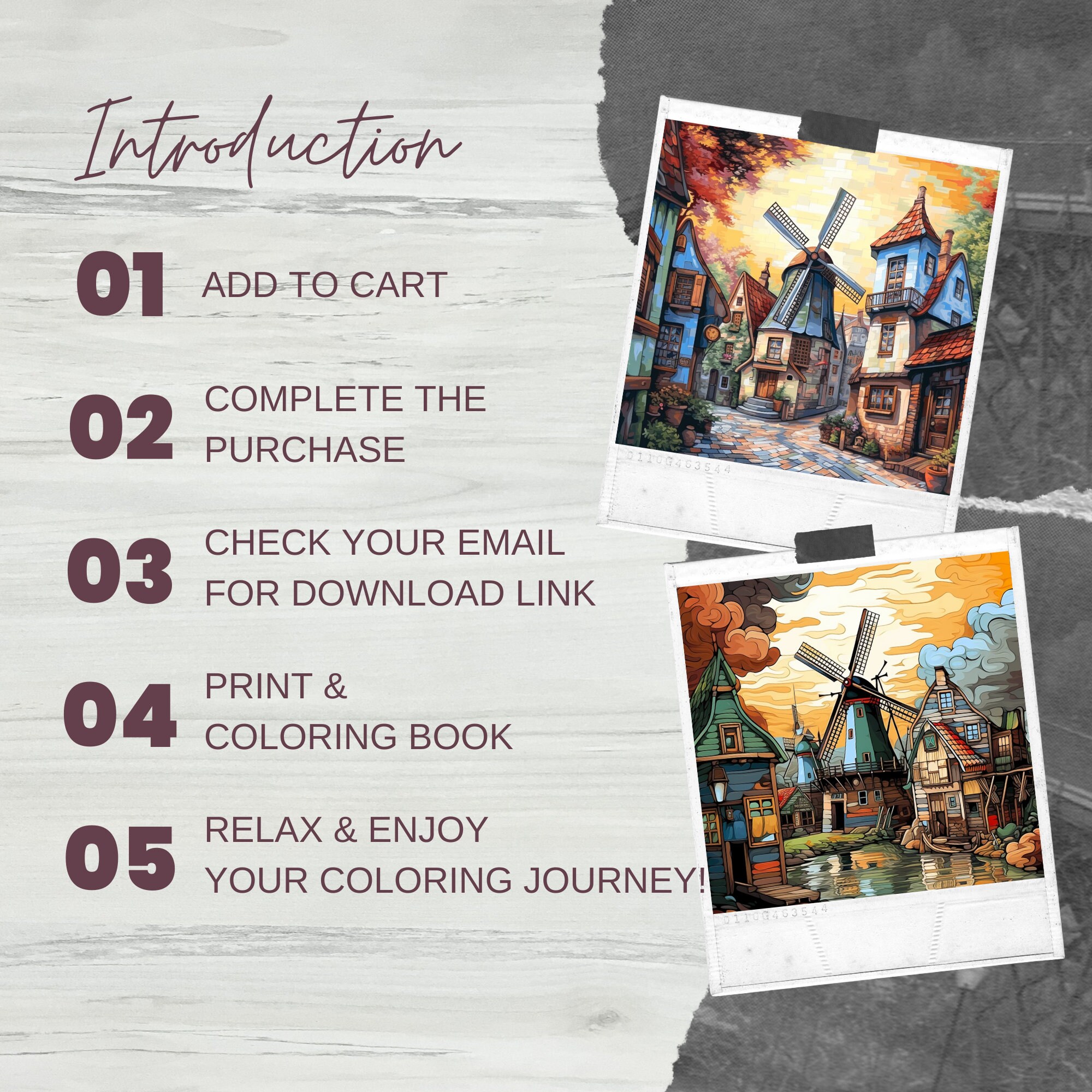 49 Old Town Doodle Windmill Houses Coloring Book for Adults and ...