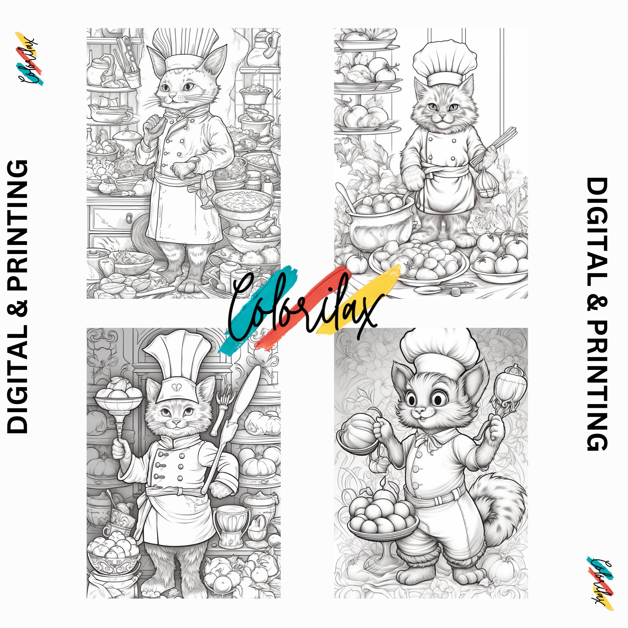 50 Master Chef Cats Coloring Pages, Adults & Childs Coloring Book ...