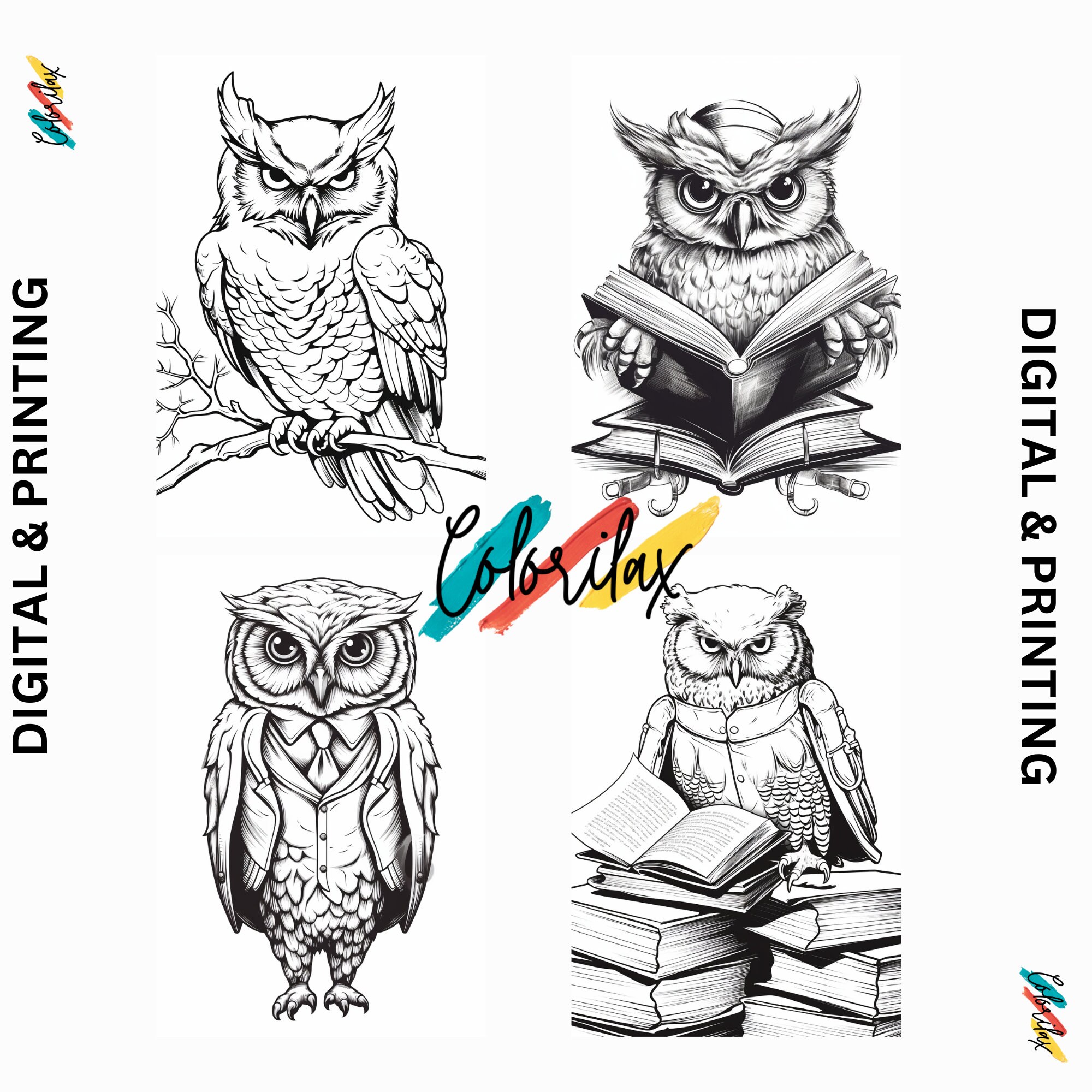 50 Nostalgic Wise Owl Coloring Pages, Adults & Childs Coloring Book ...