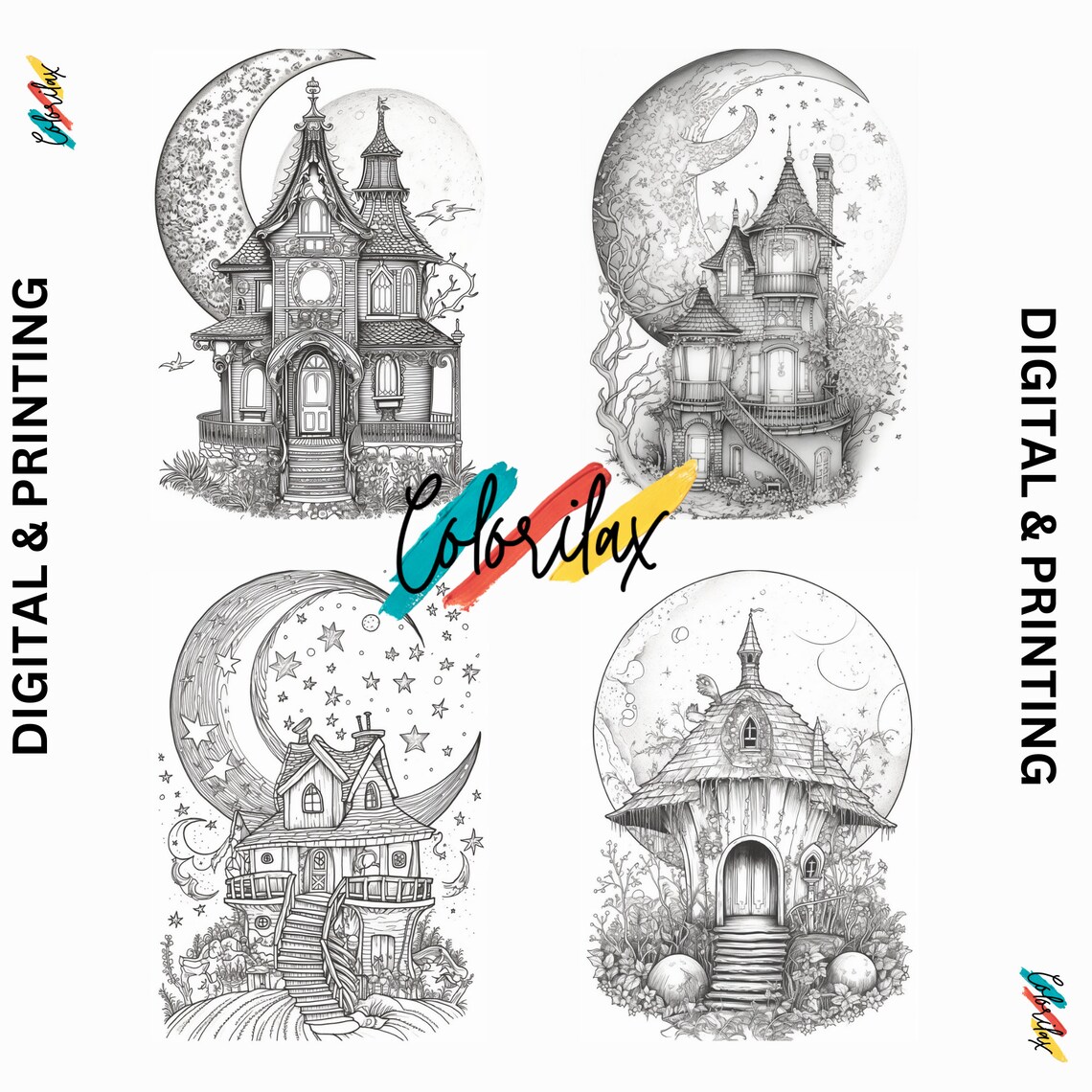 49 Moon Fairy Houses Coloring Page Printable Pdf Fairy House Adult ...